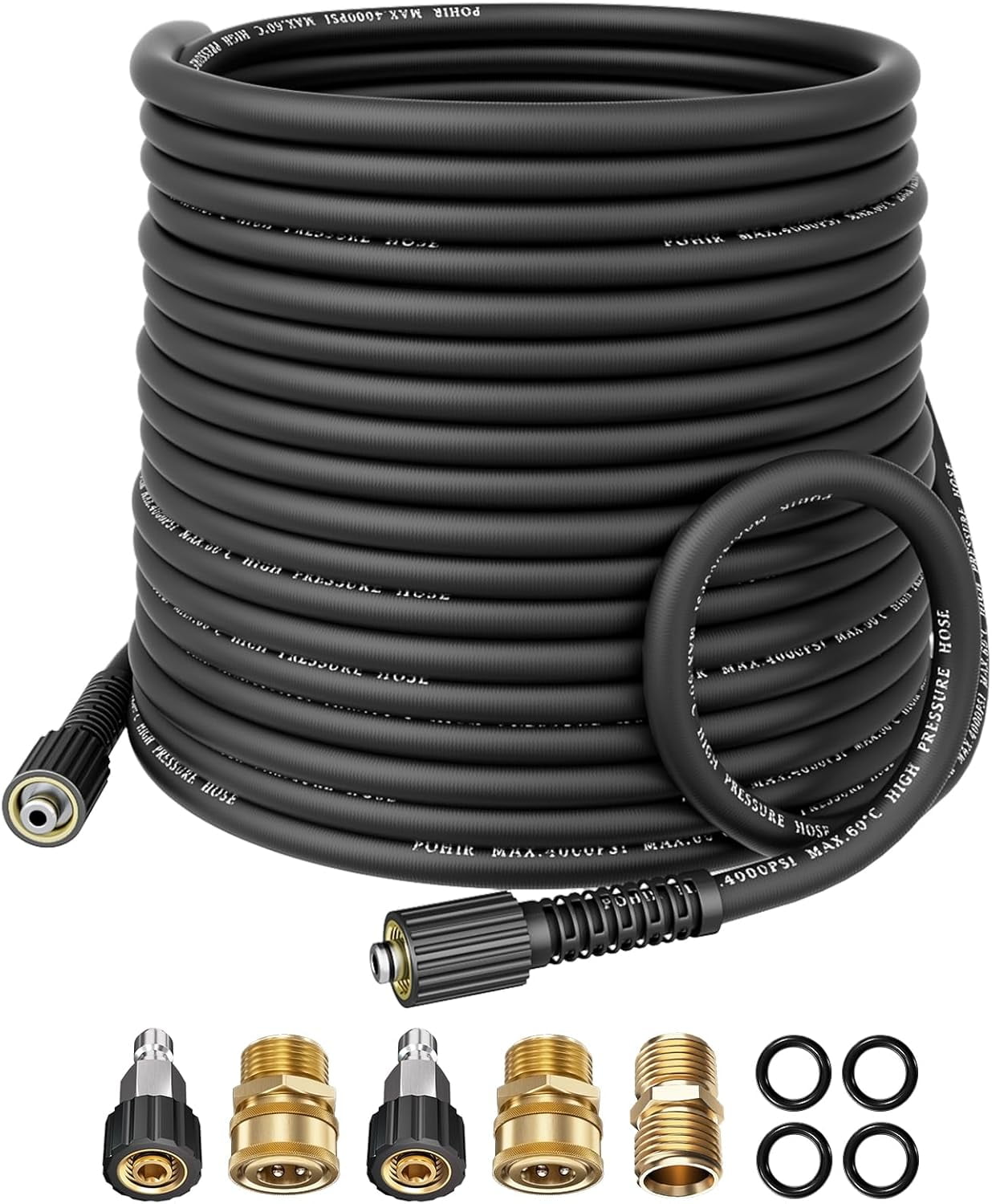 POHIR Pressure Washer Hose 100ft x 1/4", 4000PSI Resistant Replacement ...