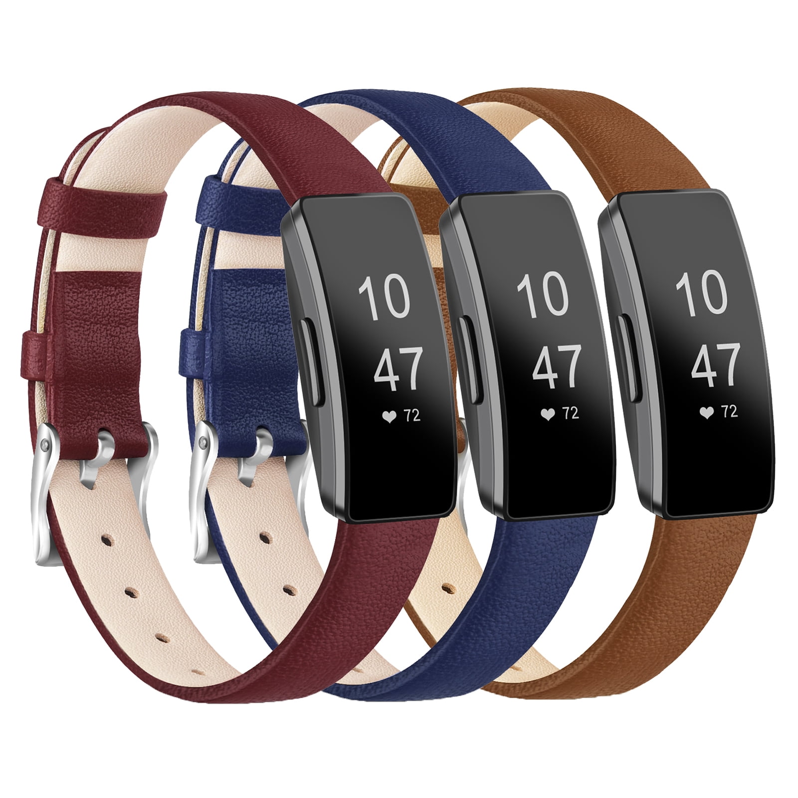 POHNUI 3 Pack Leather Bands Compatible with Fitbit Inspire 2/Inspire 3 ...
