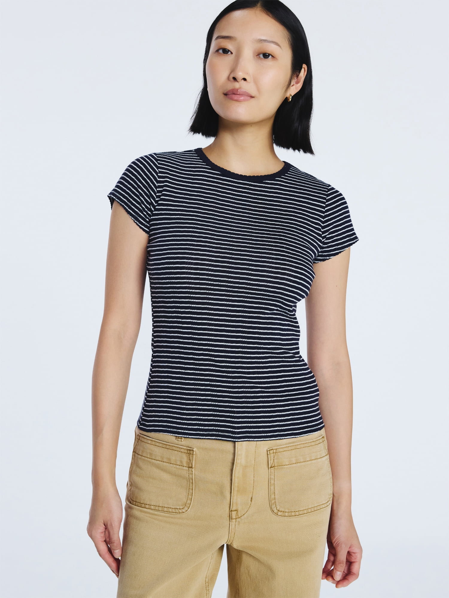 Free Assembly Women's and Women's Plus Pointelle Mini Tee with Short ...