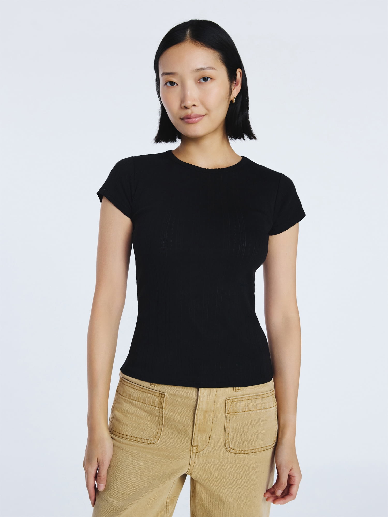 Free Assembly Women's and Women's Plus Pointelle Mini Tee with Short ...