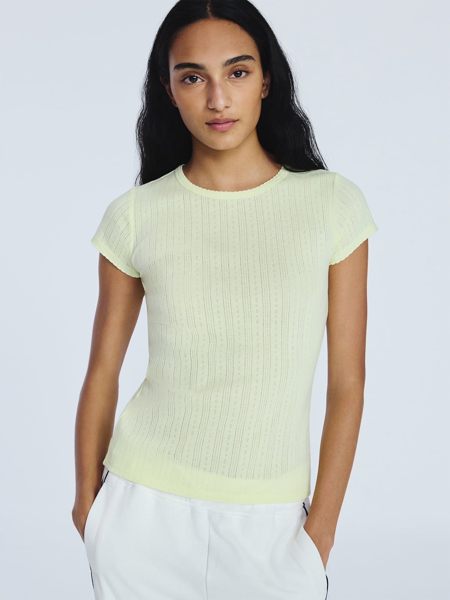 Free Assembly Women's and Women's Plus Pointelle Mini Tee with Short ...
