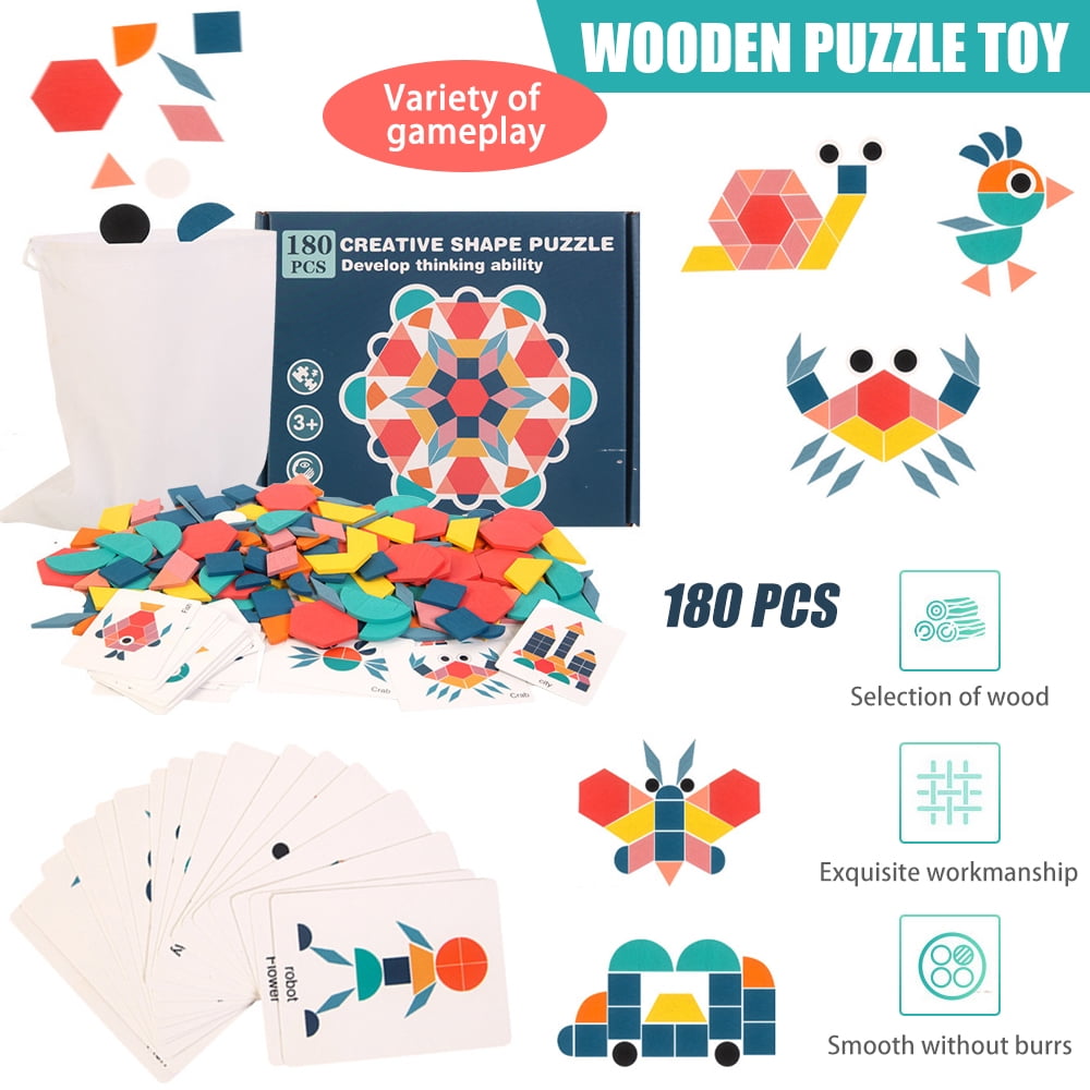 POINTERTECK 180 Pcs Geometric Manipulative Shape Puzzle Tangram Blocks ...