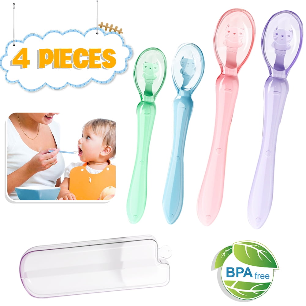 POINTERTECK 4 Pack Baby Silicone Soft Spoons, BPA Free First Stage Baby ...