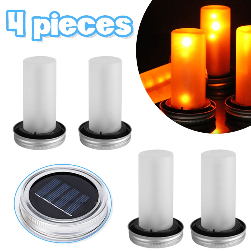 POINTERTECK 4 Pcs LED Solar Mason Jar Lids Lights for Jars Simulation ...