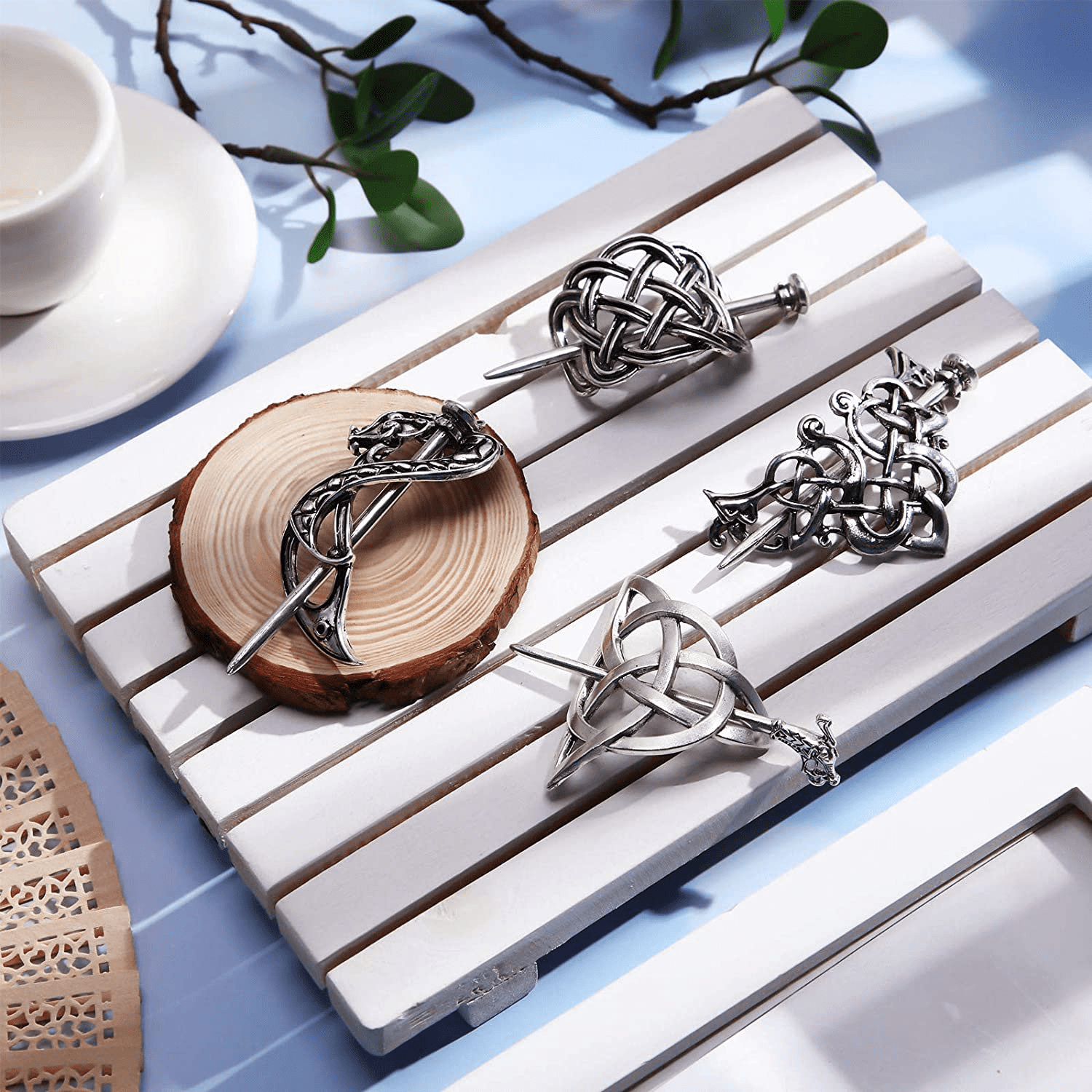 POINTERTECK 4 Pcs Silver Celtic Hair Slide Hairpin Viking Hair Clips ...