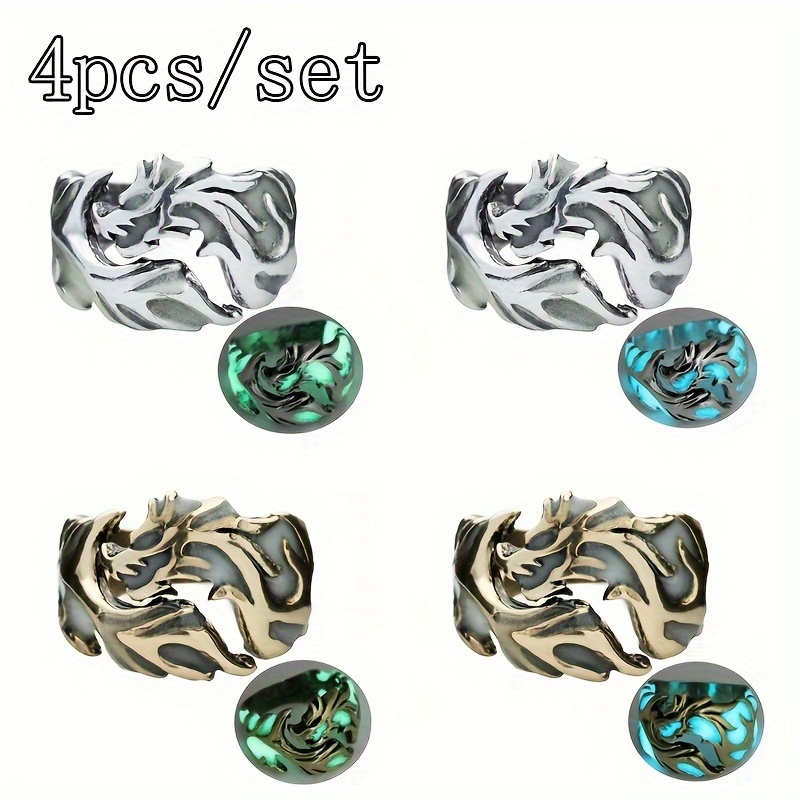 POINTERTECK 4pcs Cool Flying Dragon Luminous Ring Gothic Punk Rings For Men And Women Allergy ...