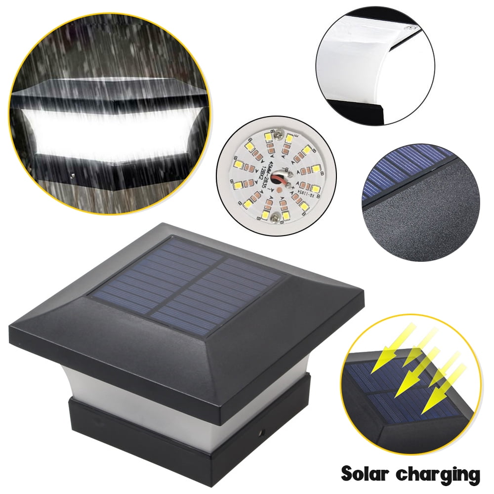POINTERTECK 6 LED Solar Power Deck Post Light Outdoor Garden Cap Square ...