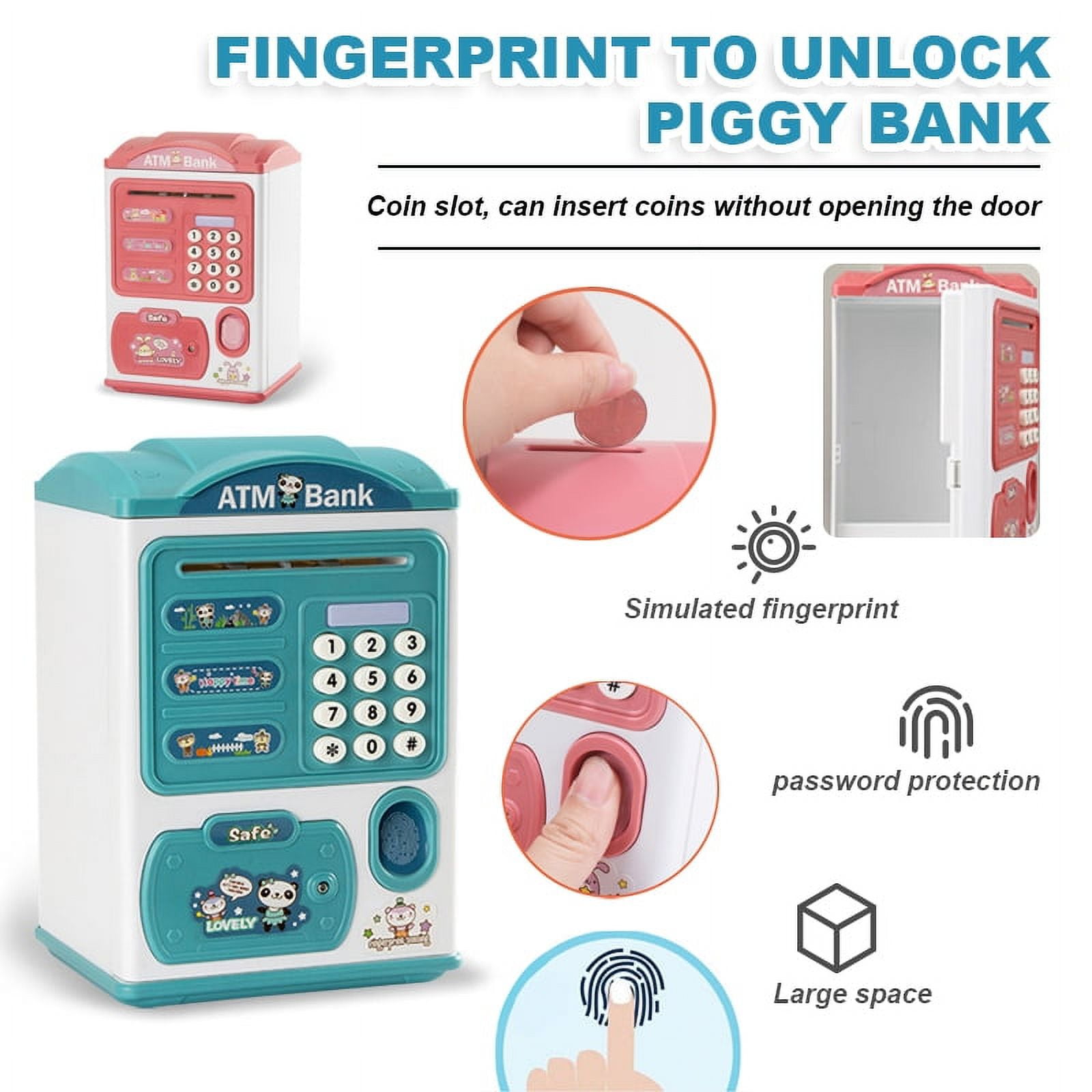 POINTERTECK Electronic Piggy Bank for Kids Cash Coin Cartoon ATM Money Saver Coin Bank for Kids ...