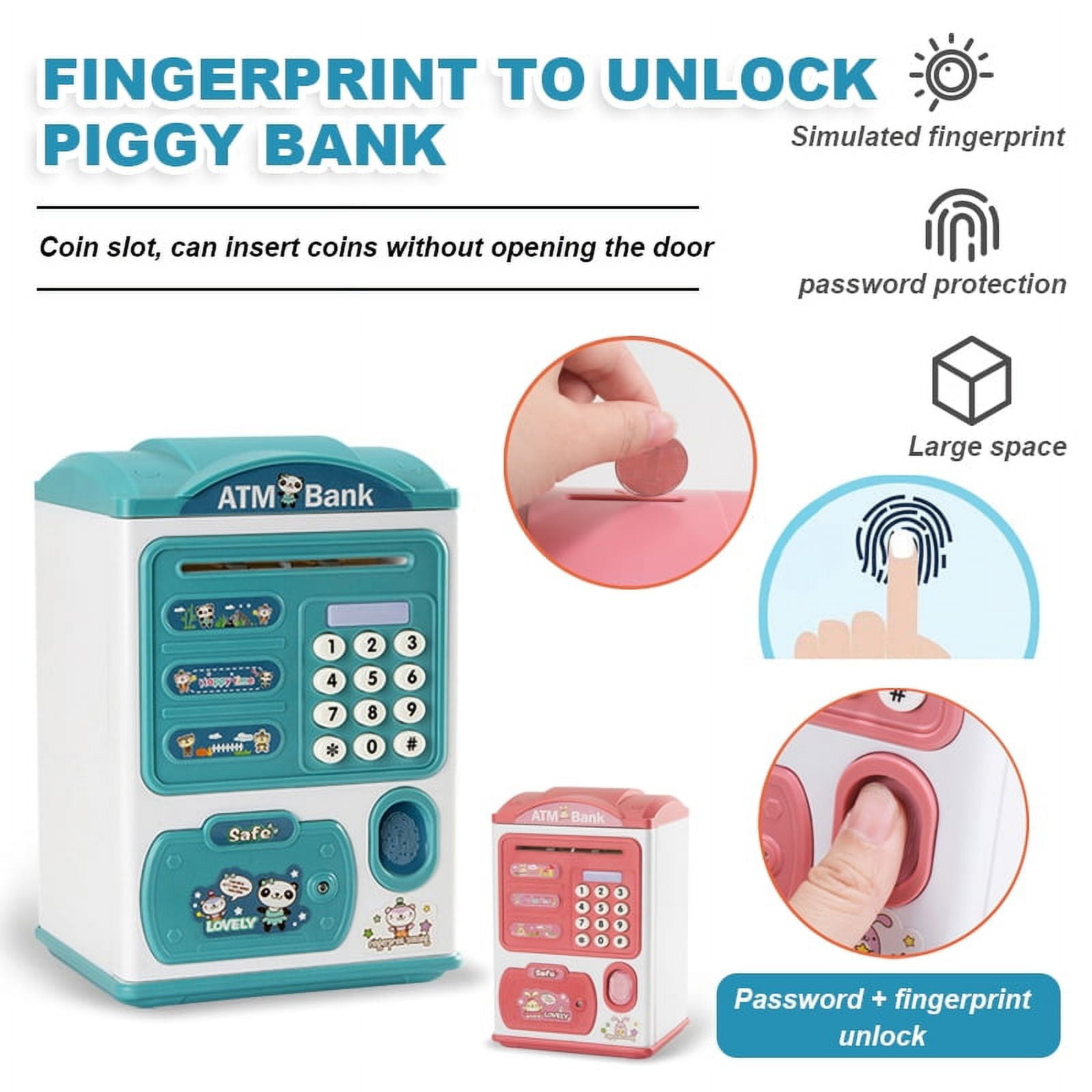 POINTERTECK Electronic Piggy Bank for Kids, Mini ATM Electronic Code Lock Money Bank Auto Scroll ...