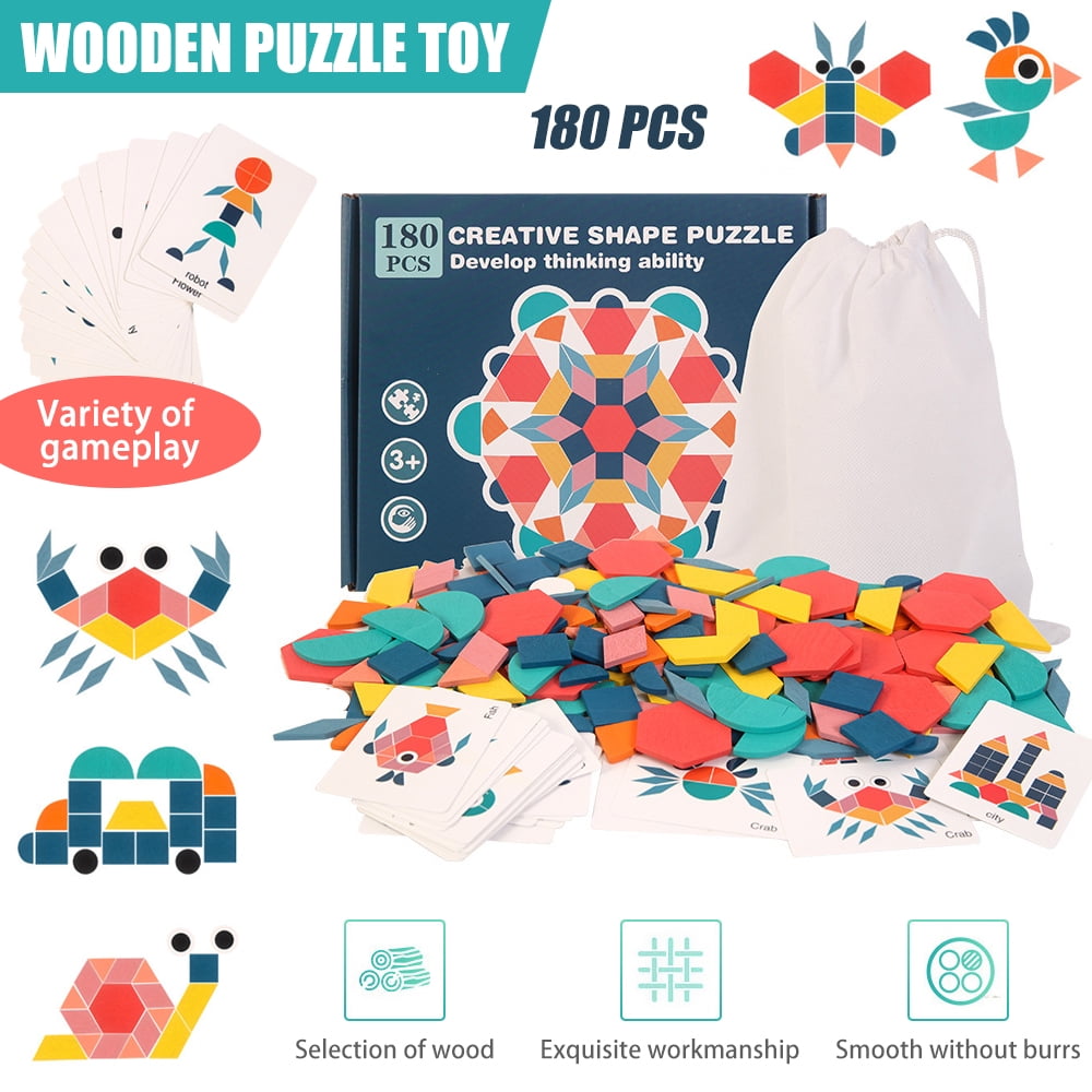 POINTERTECK Pattern Blocks 180 Pcs Wooden Tangrams Pattern Blocks for ...