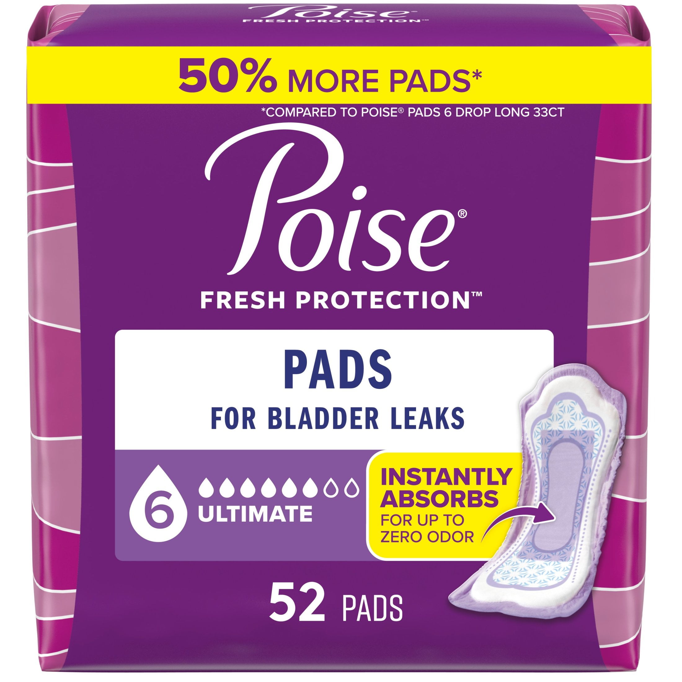 Poise Incontinence Pads for Women, 6 Drop Ultimate Absorbency, Regular ...