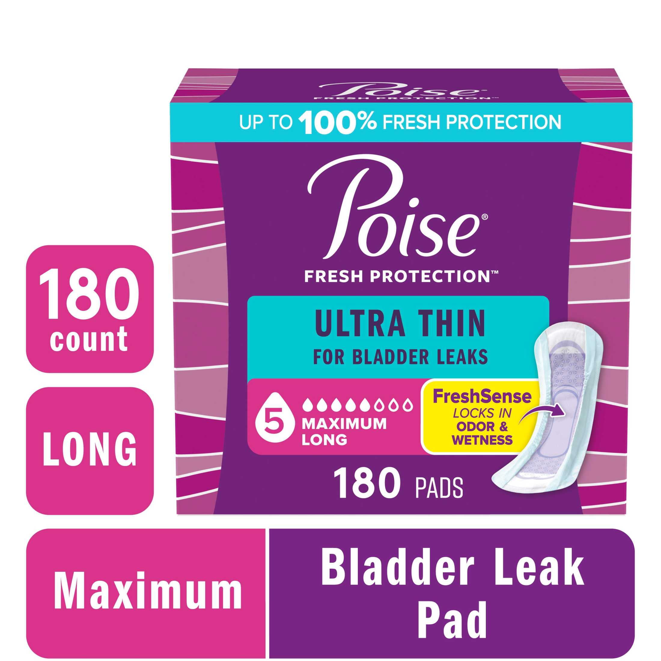 Poise Ultra Thin Incontinence Pads, 5 Drop Maximum Absorbency, Long ...