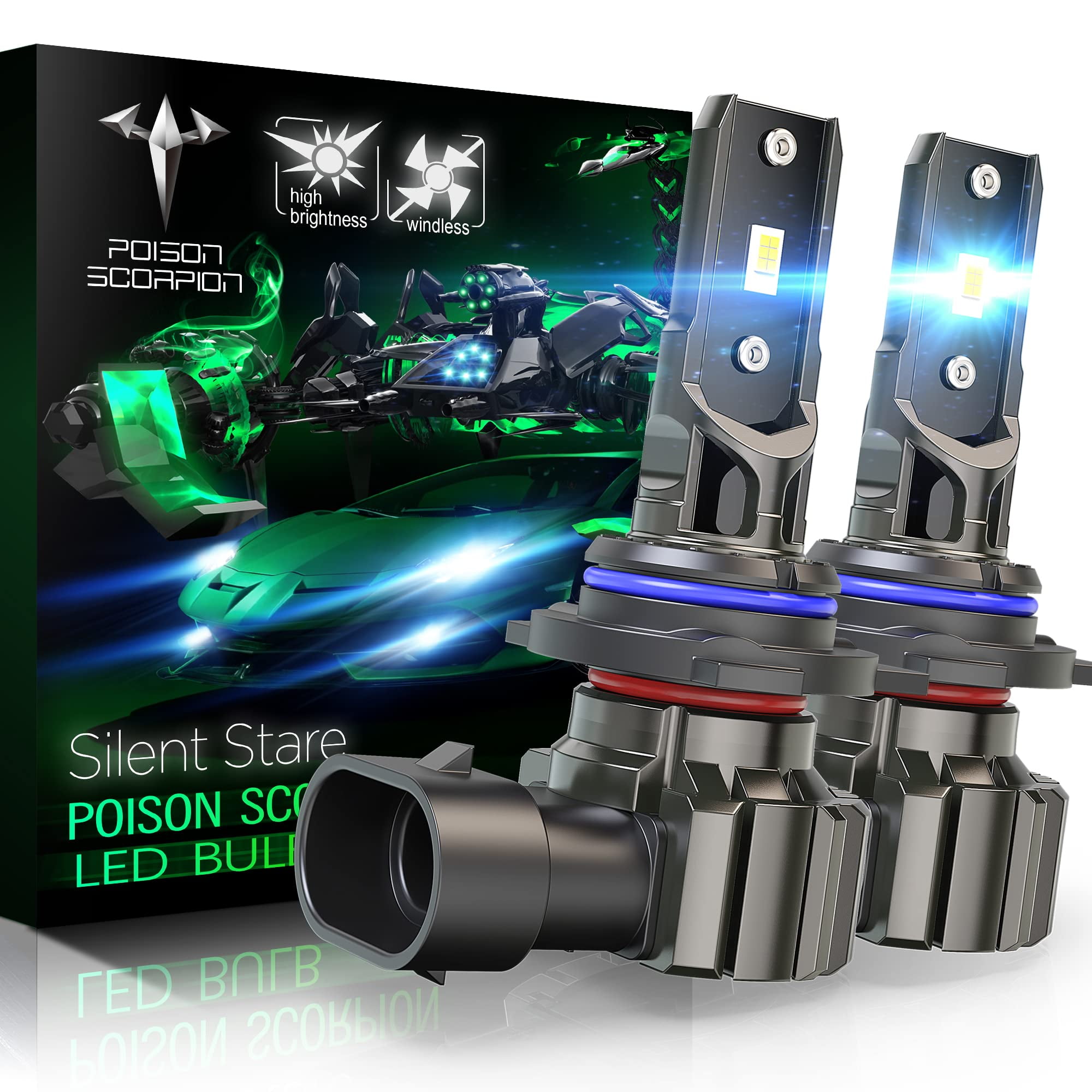 POISON SCORPION 9012/HIR2 LED CM31 Bulbs,300% Wireless Fanless 1:1 Size ...