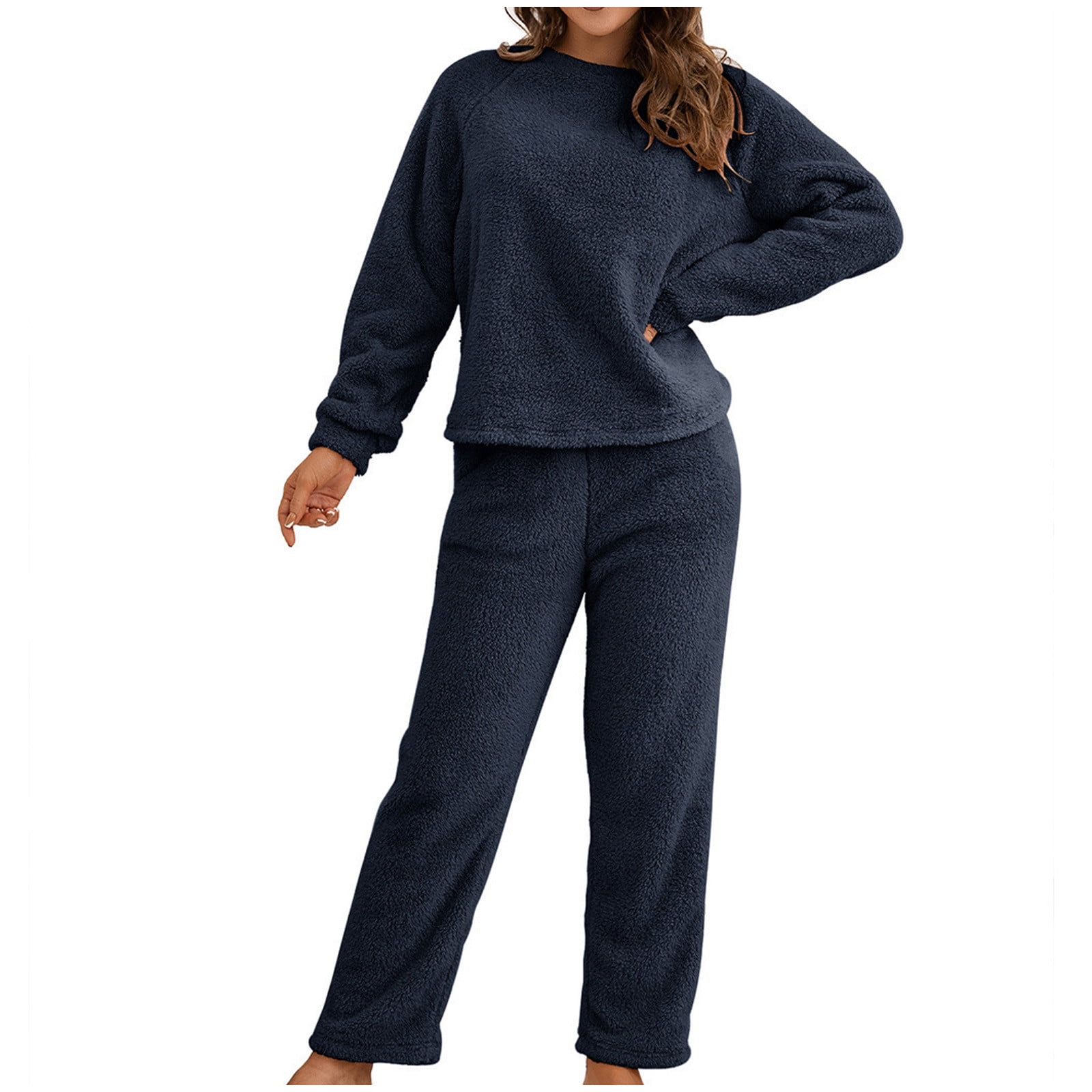 POIUYTR 2 Pack Women's Sherpa Fleece Winter Pajama Set Soft Long Sleeve ...