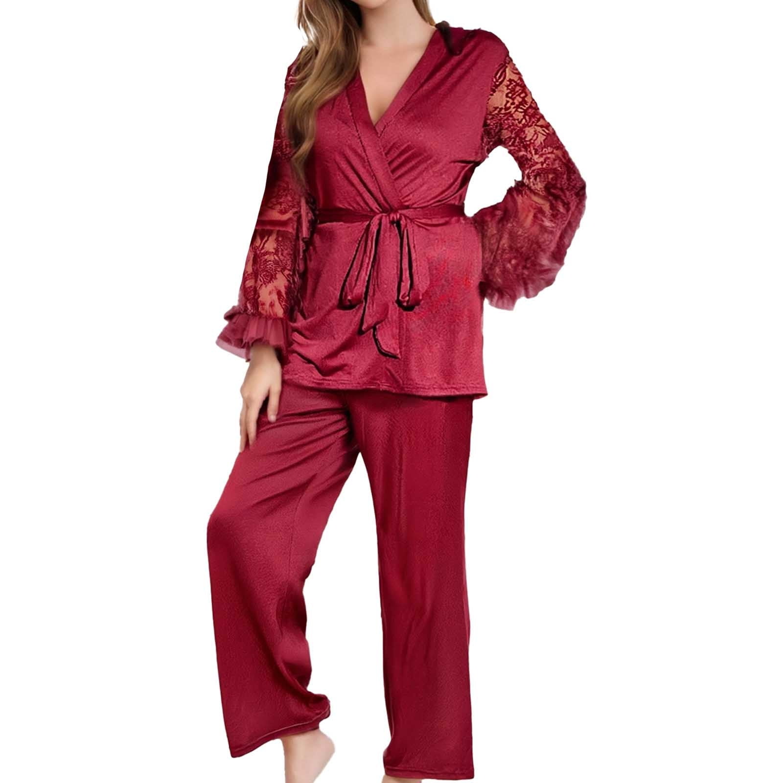 POIUYTR Clearance Bridal Silk Pajama Set - Satin Long Sleeve Sleep Top ...