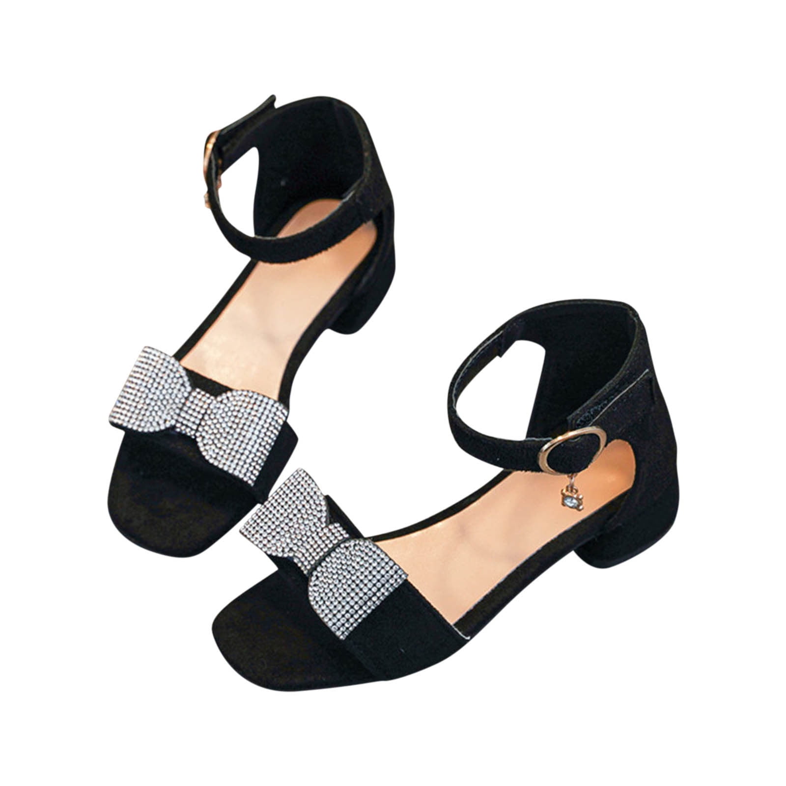 POIUYTR Girls' Ballroom Dance Sandals - 3cm Block Heel with Suede Sole ...