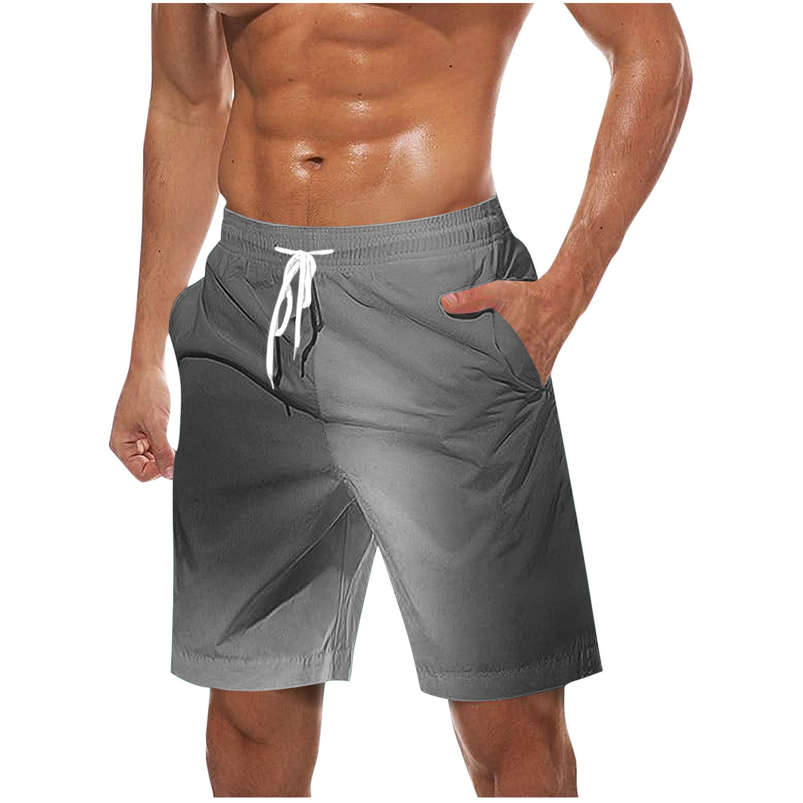 POIUYTR Men's Sporty Color Block Swimwear Stretch Shorts with ...