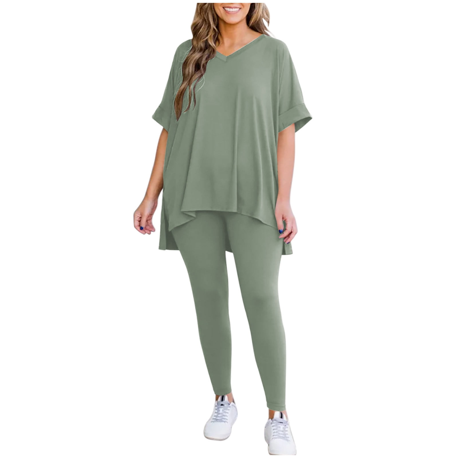 POIUYTR Women's 2 Piece Outfits Casual Long Sleeve Tunic Tops Legging ...