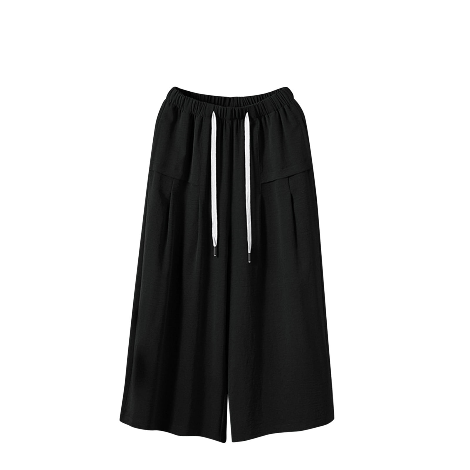 POIUYTR Culottes for Women Elastic Waist Drawstring Wide Leg Capri ...