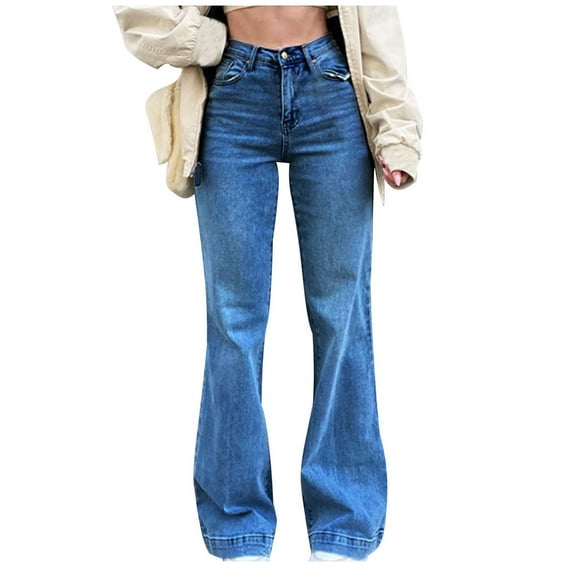 POIUYTR Flare Bell Bottom Jeans for Women High Waisted Wide Leg Denim ...