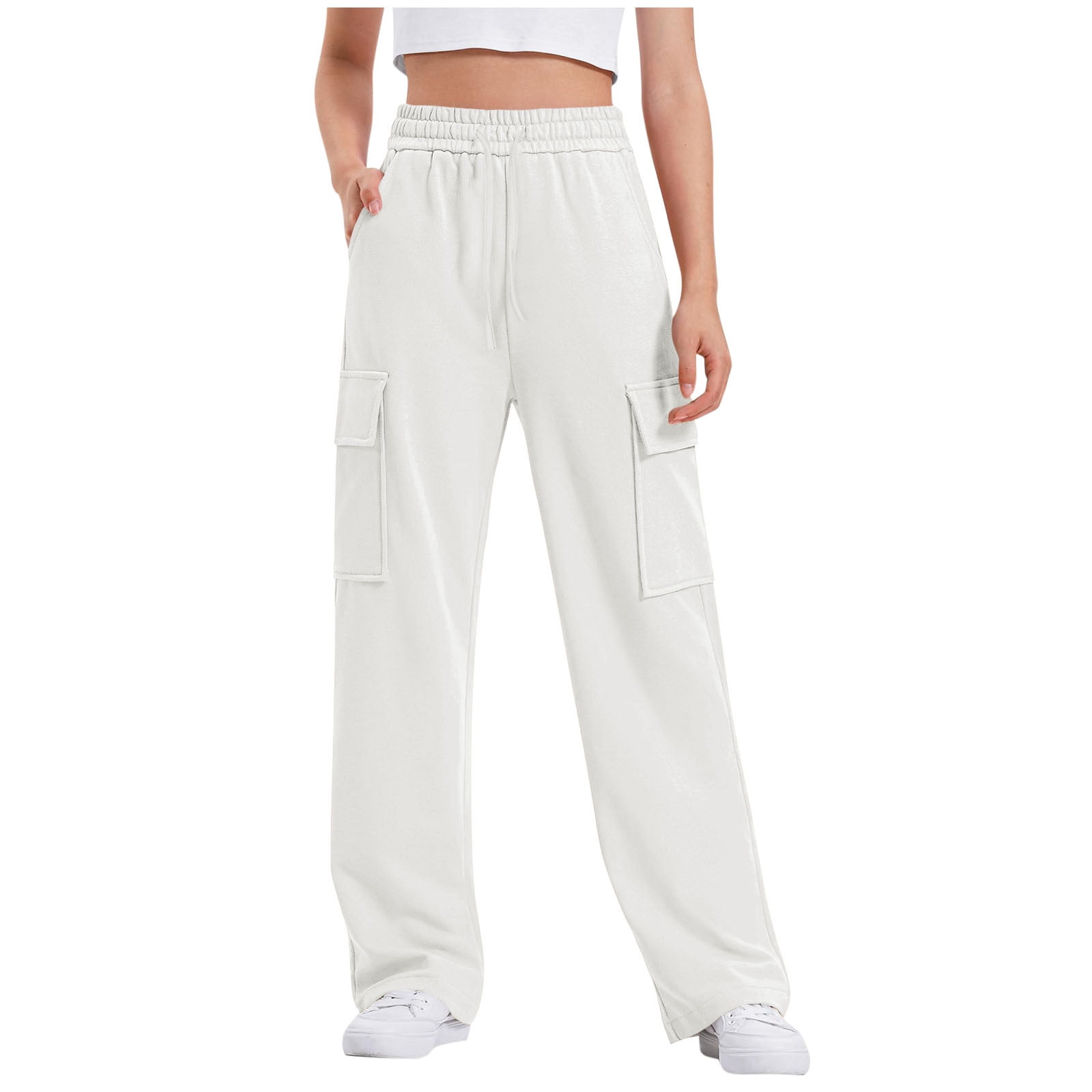 POIUYTR Girls Cargo Sweatpants Cozy Wide Leg Athletic Pants High ...