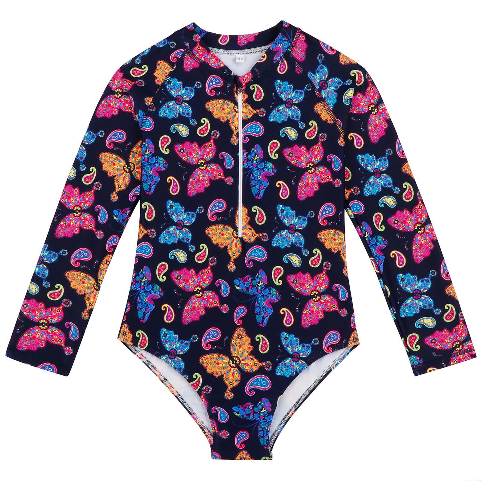 POIUYTR Girls Long Sleeve Swimsuit Rash Guard One Piece Bathing Suit ...