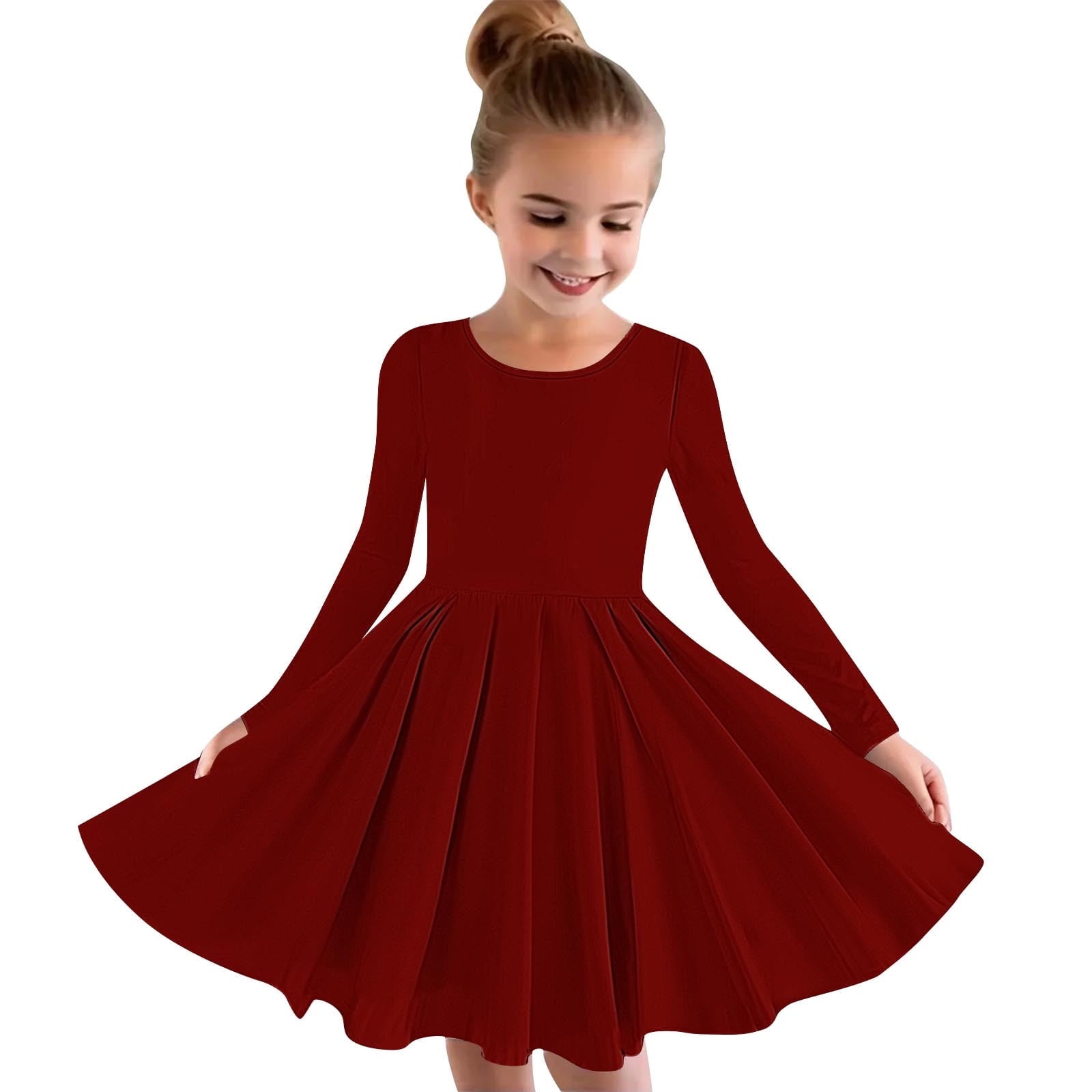 POIUYTR Girls Long Sleeve T Shirt Dress A line Twirly Skater Dress ...