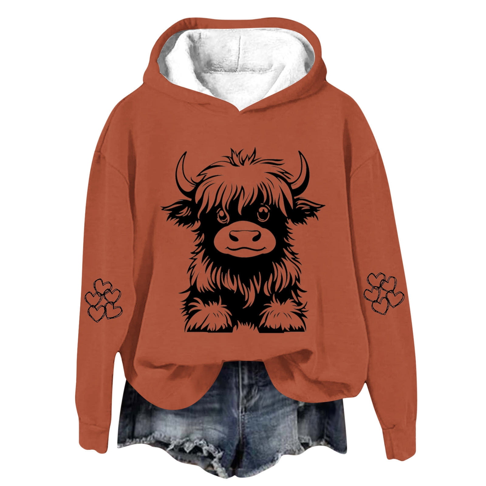 POIUYTR Highland Cow Hoodie for Women Warm Fleece Cowgirl Sweatshirt ...