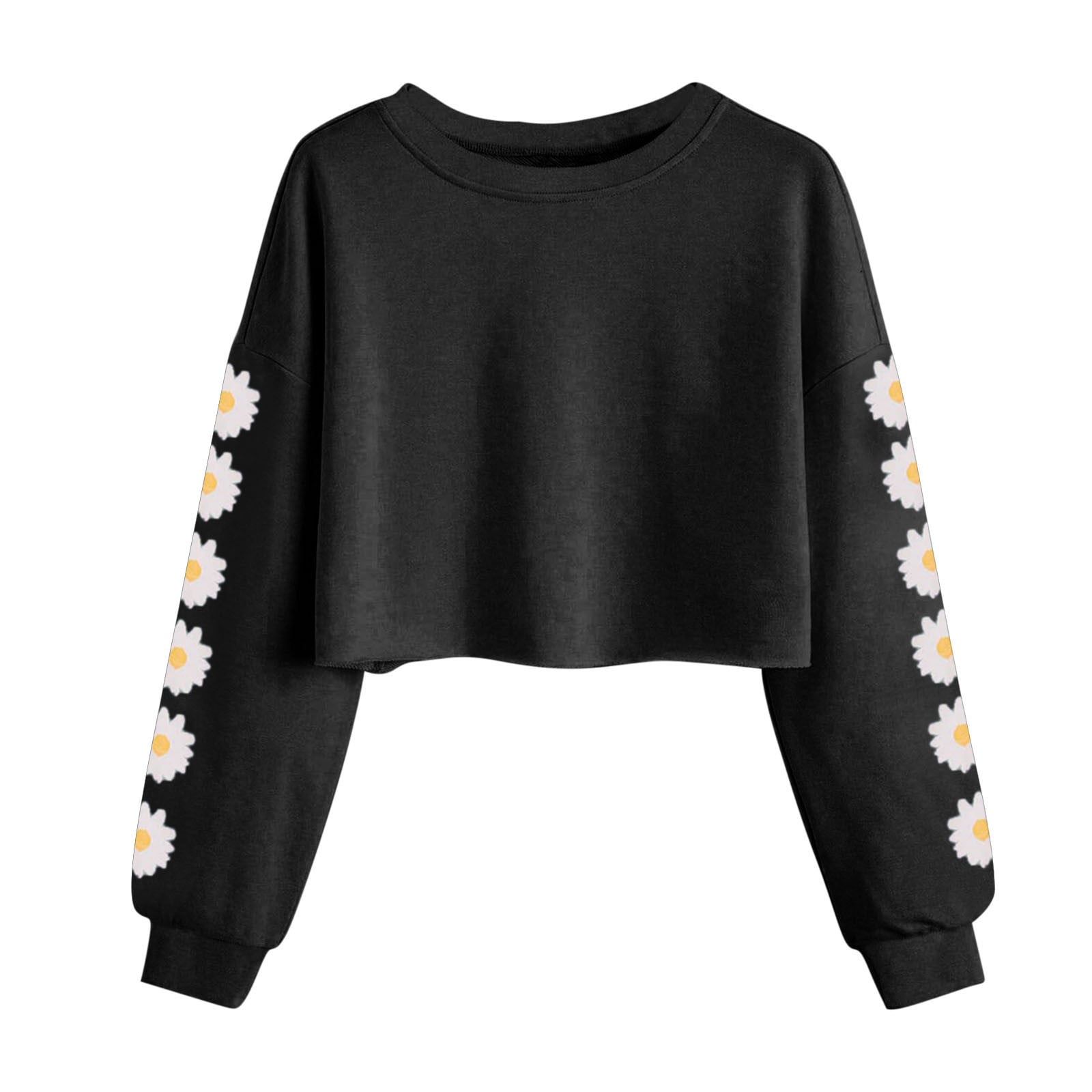 POIUYTR Kids Crop Tops Girls Daisy Printed Cute Sweatshirt Long Sleeve ...