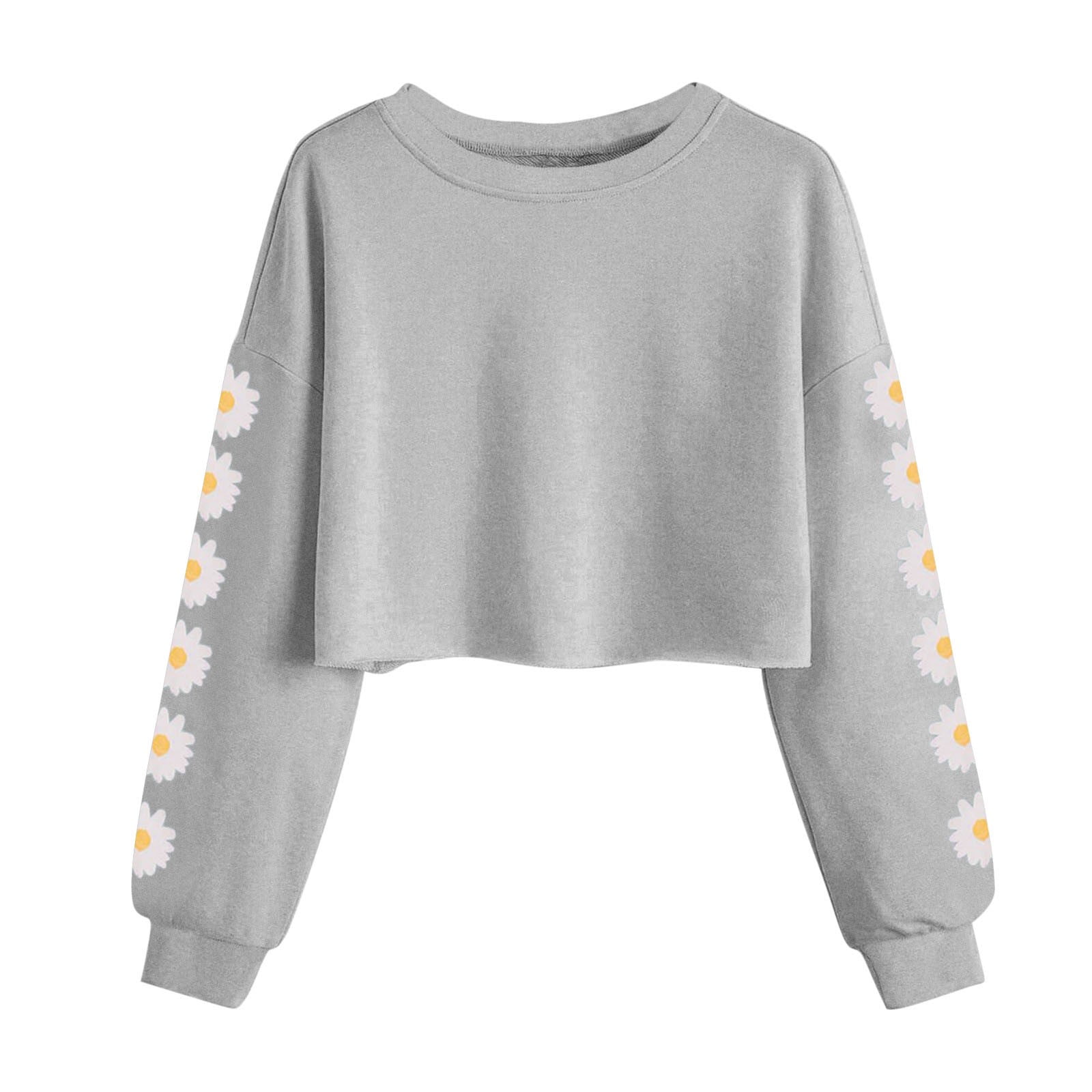 POIUYTR Kids Crop Tops Girls Daisy Printed Cute Sweatshirt Long Sleeve ...