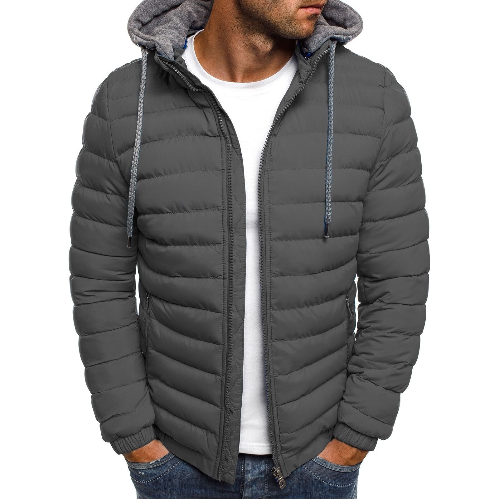 POIUYTR Men's Lightweight Puffer Jacket Hooded Full Zip Water-Resistant ...