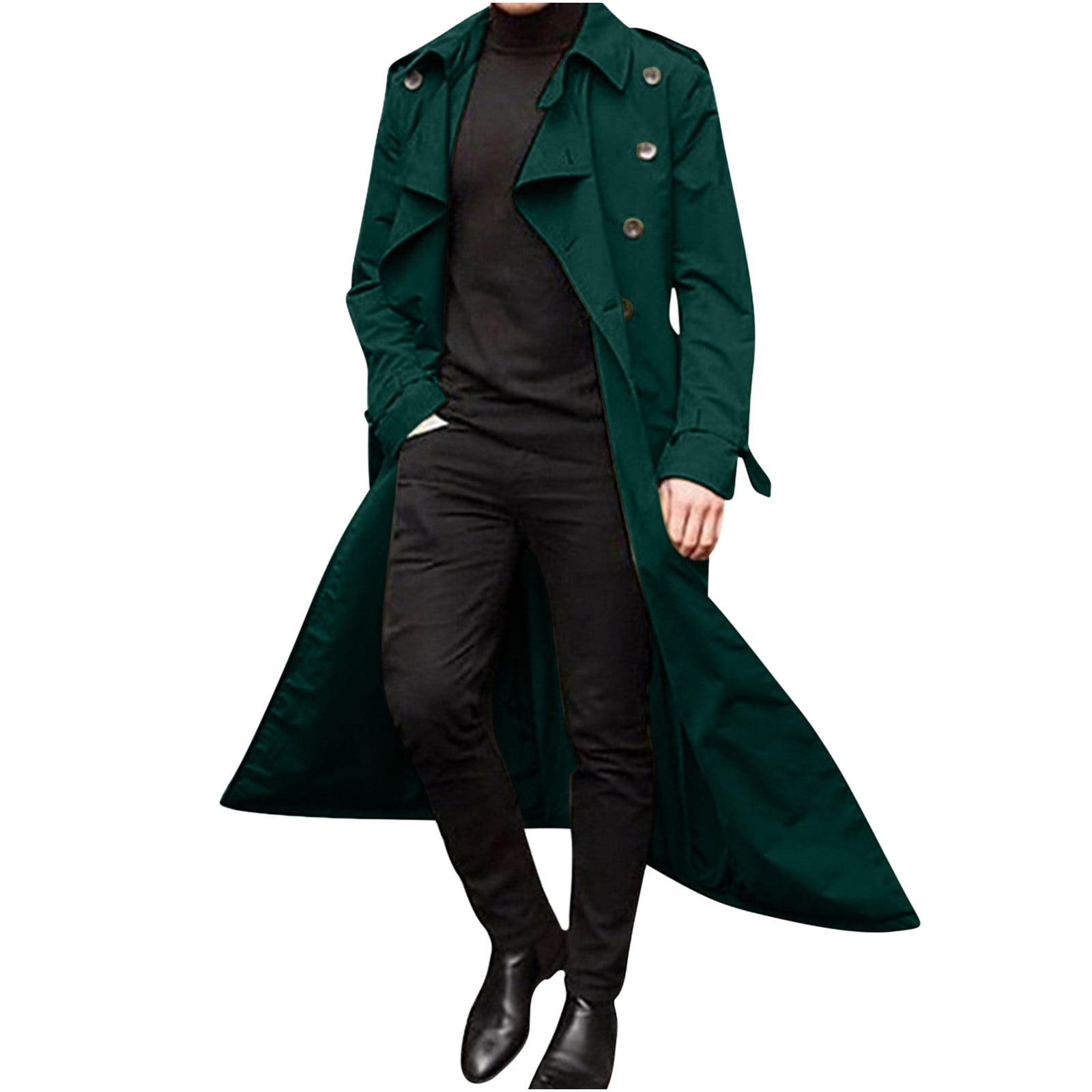 POIUYTR Men's Trench Coat Fashion Double Breasted Notch Lapel Overcoat ...