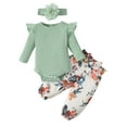 POIUYTR Newborn Infant Baby Girl Clothes Ruffle Rib Knit Romper and Floral Pants with Headband ...