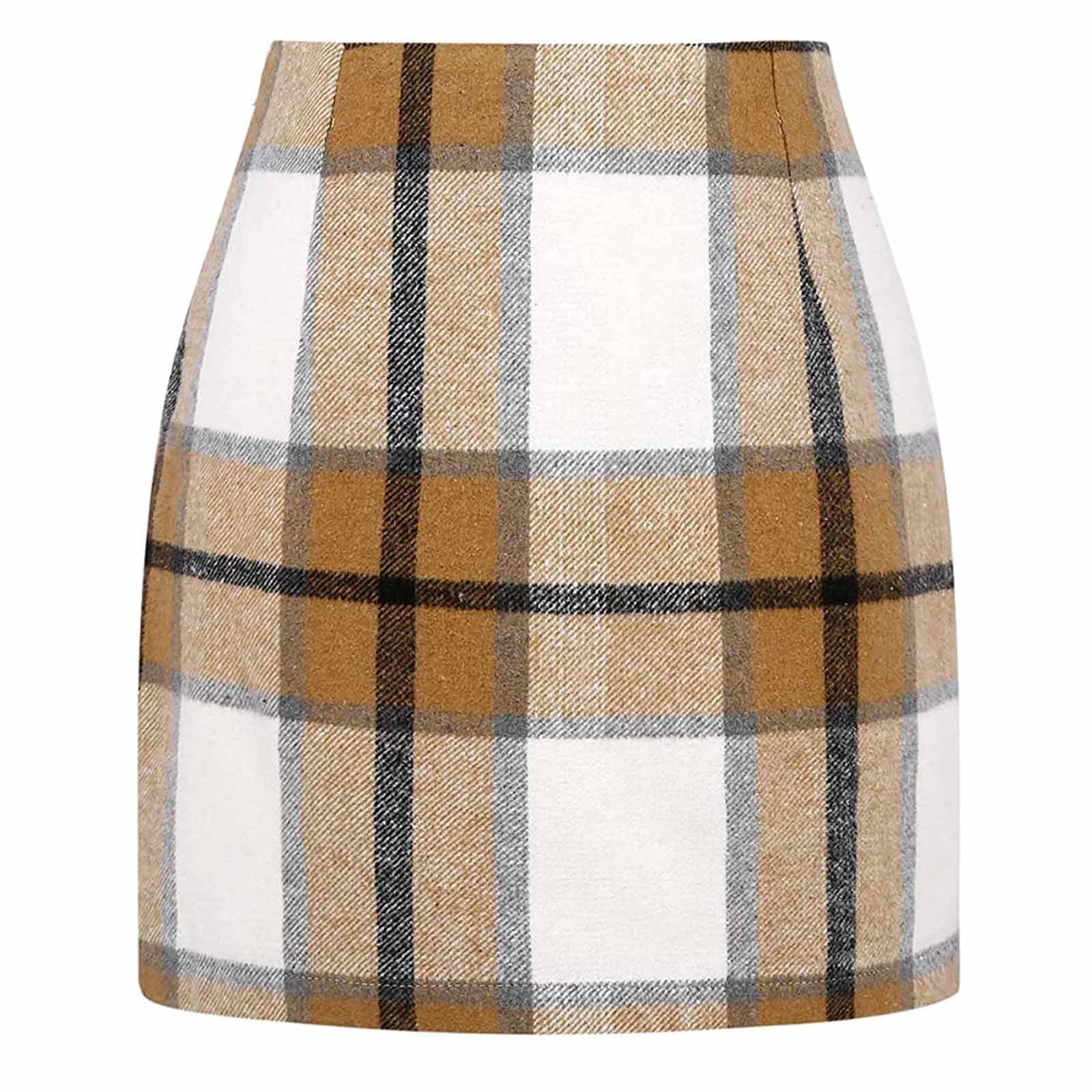 POIUYTR Plaid Mini Skirt for Women Fall Winter Woolen Skirt High Waist ...