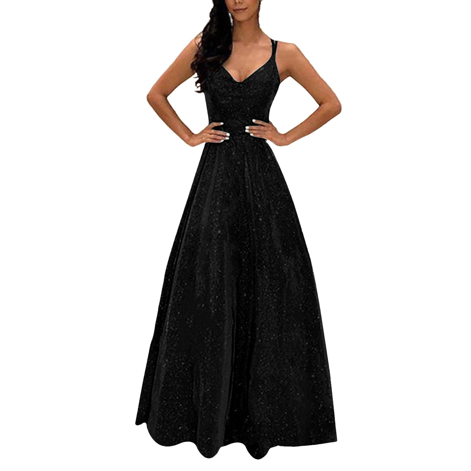 POIUYTR Prom Dress for Women Sleeveless V-Neck Sequin Formal Party ...