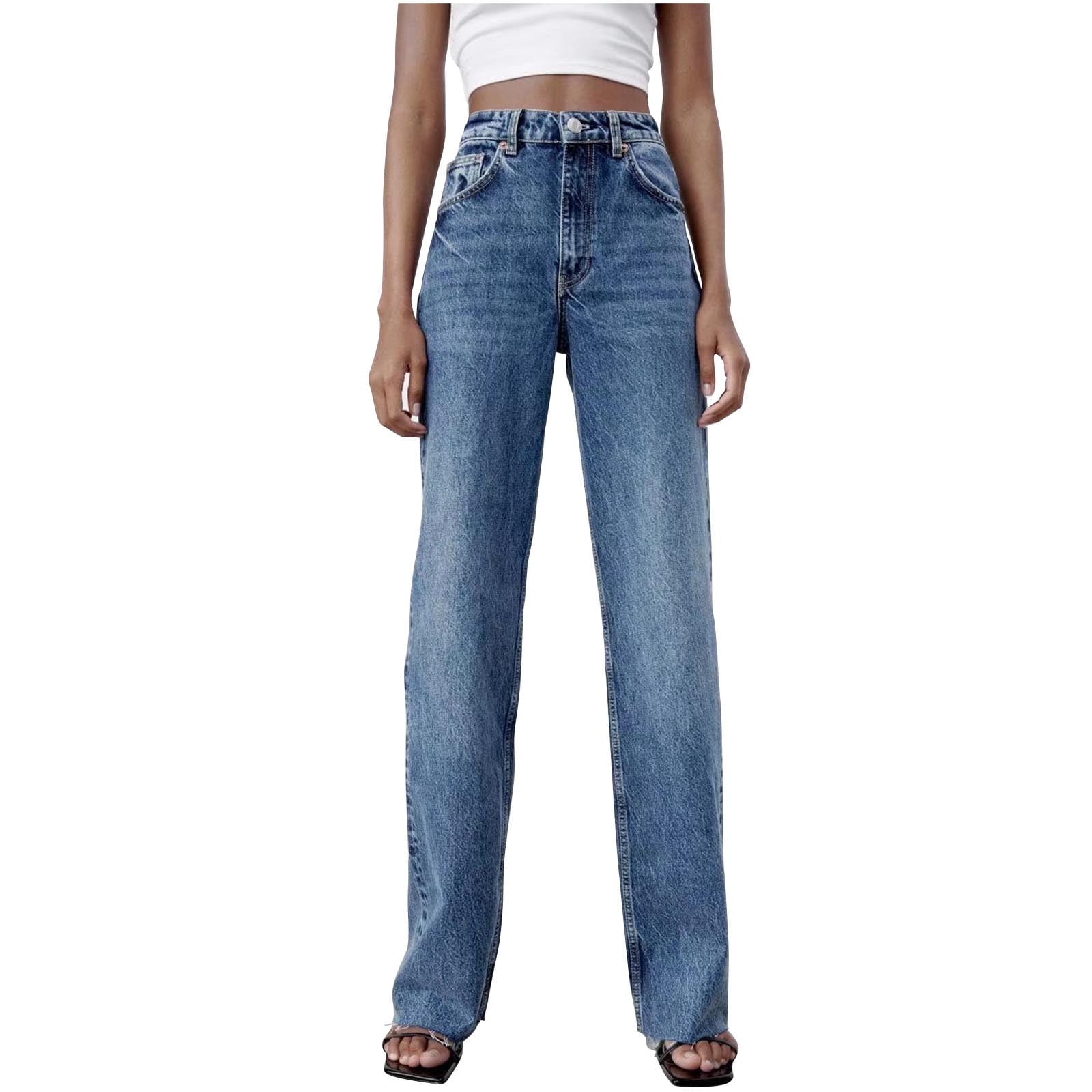 POIUYTR Straight Leg Jeans for Women High Waist Stretch Relaxed Fit ...