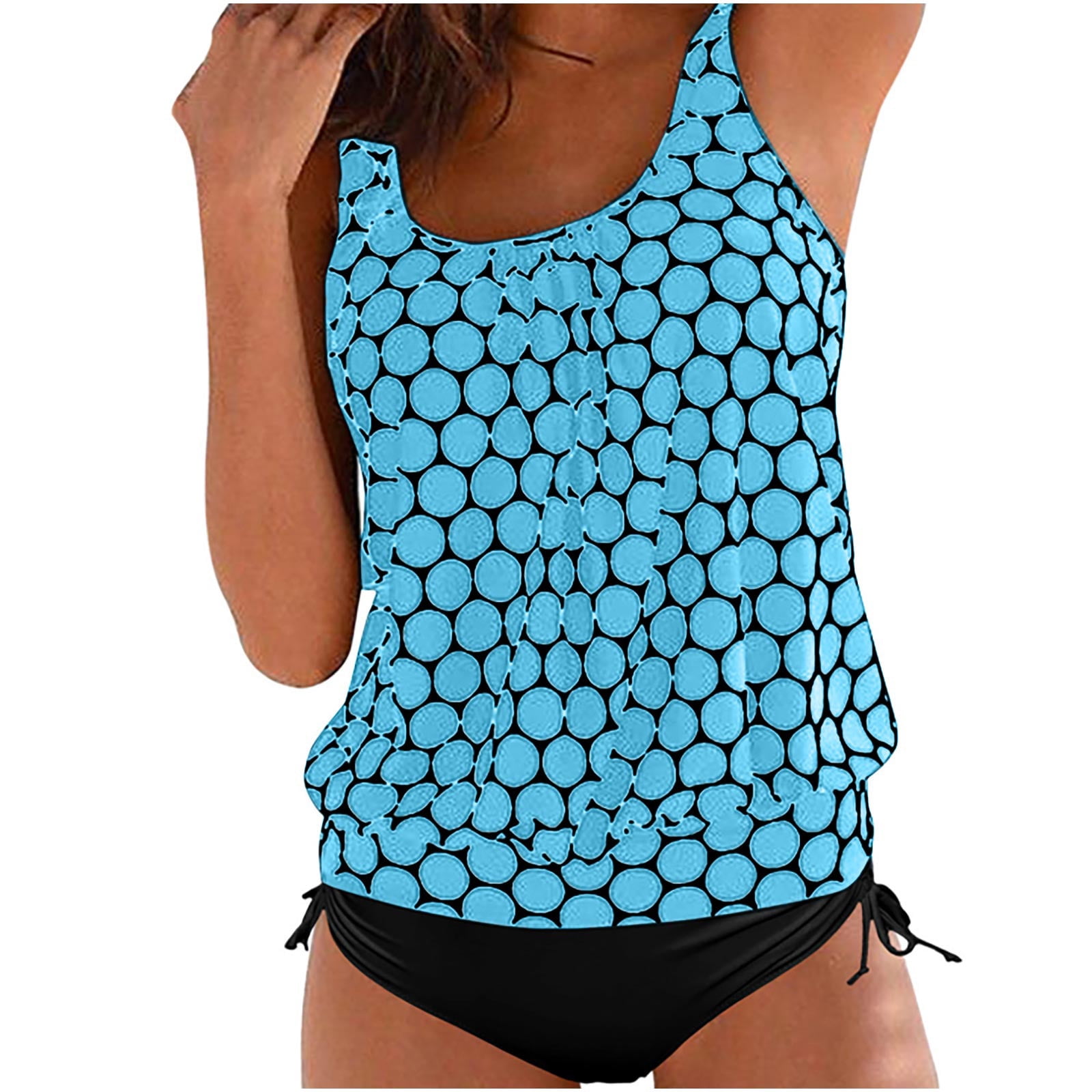 POIUYTR Two Piece Blouson Tankini Swimsuits for Women Modest Bathing ...