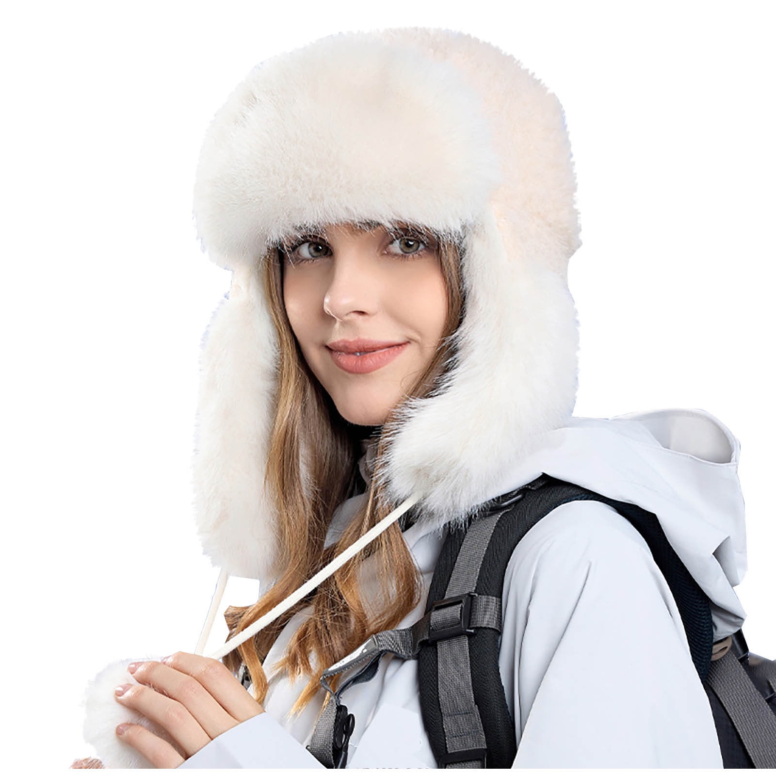 POIUYTR Winter Trapper Hat for Men Women Faux Fur Aviator Hat with Ear ...