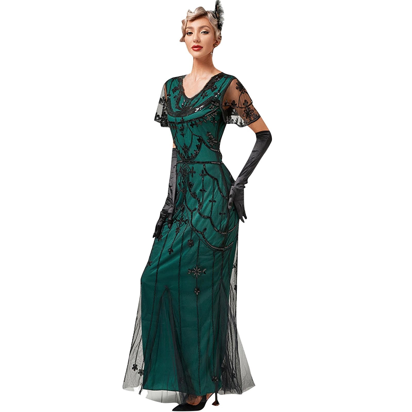 POIUYTR Women's 1920s Flapper Dress Short Sleeve Glitter Sequin ...