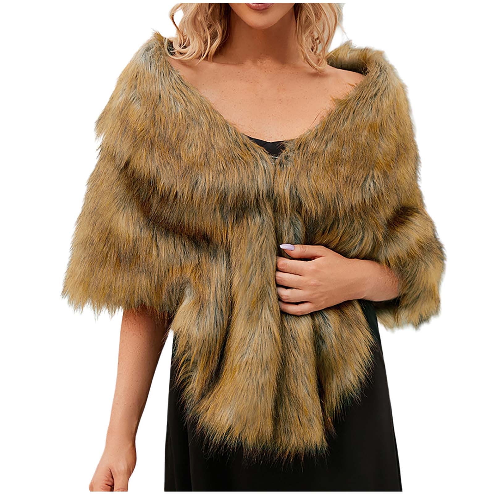 POIUYTR Women's Faux Fur Wraps Shawls Bridal Wedding Fur Stoles Scarf ...