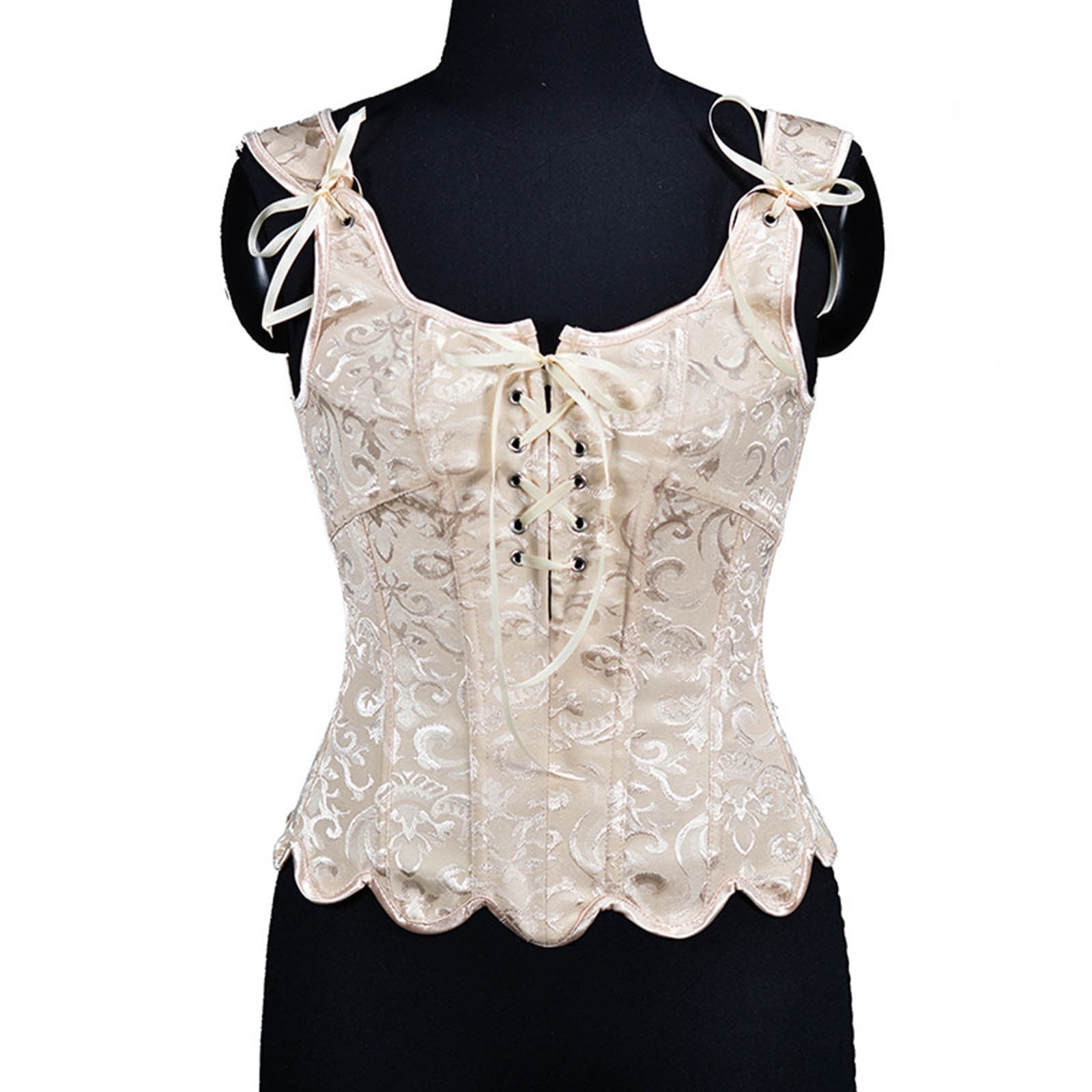 POIUYTR Women's Floral Renaissance Corset Top Vintage Tie Front Corset ...