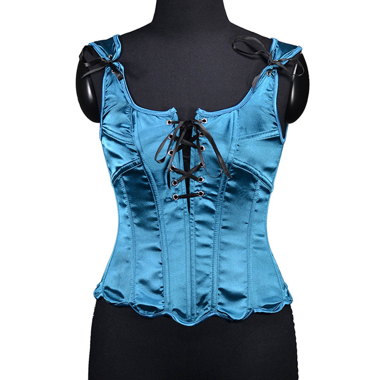 POIUYTR Women's Floral Renaissance Corset Top Vintage Tie Front Corset ...