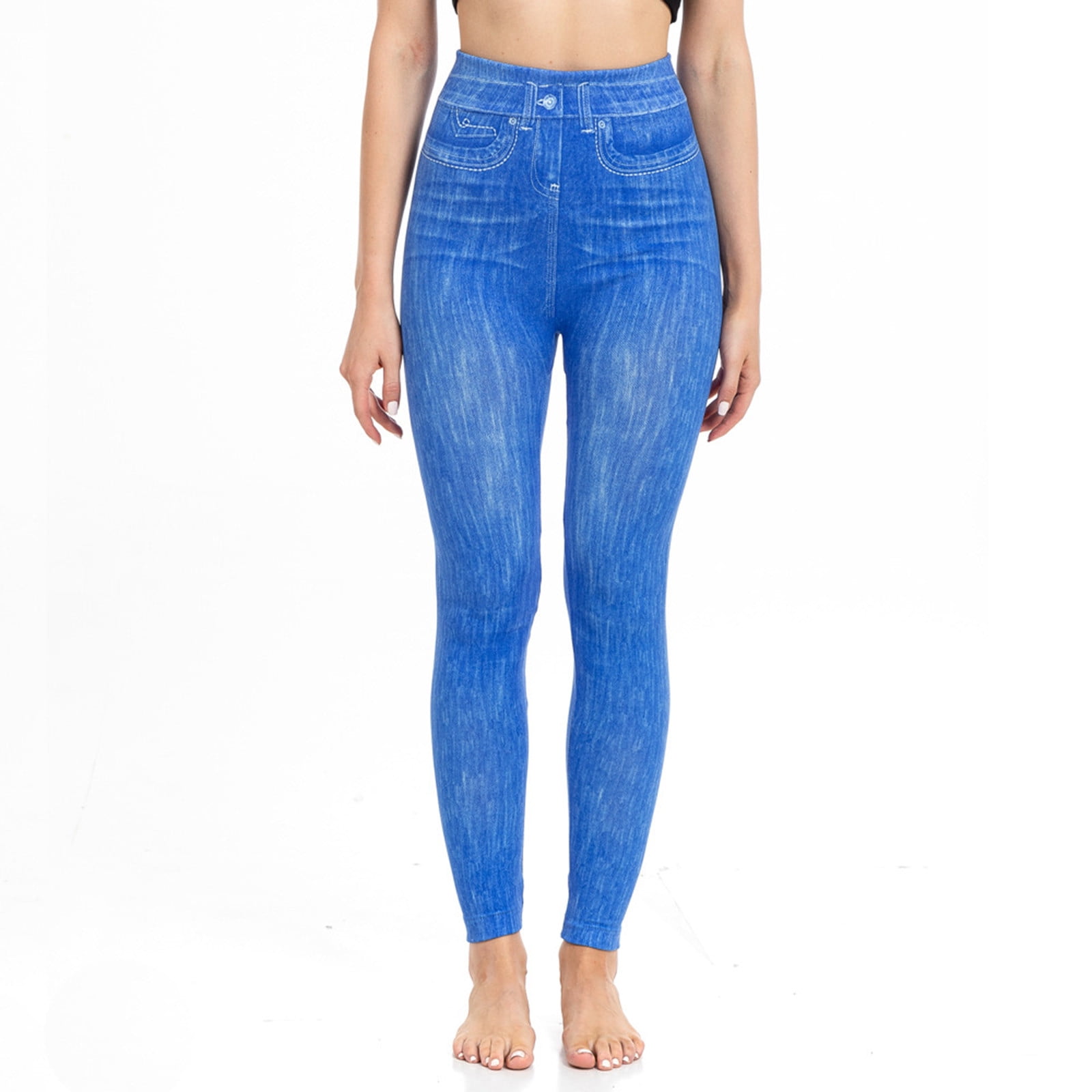 POIUYTR Women's Jean Look Leggings High Waist Tummy Control Denim ...