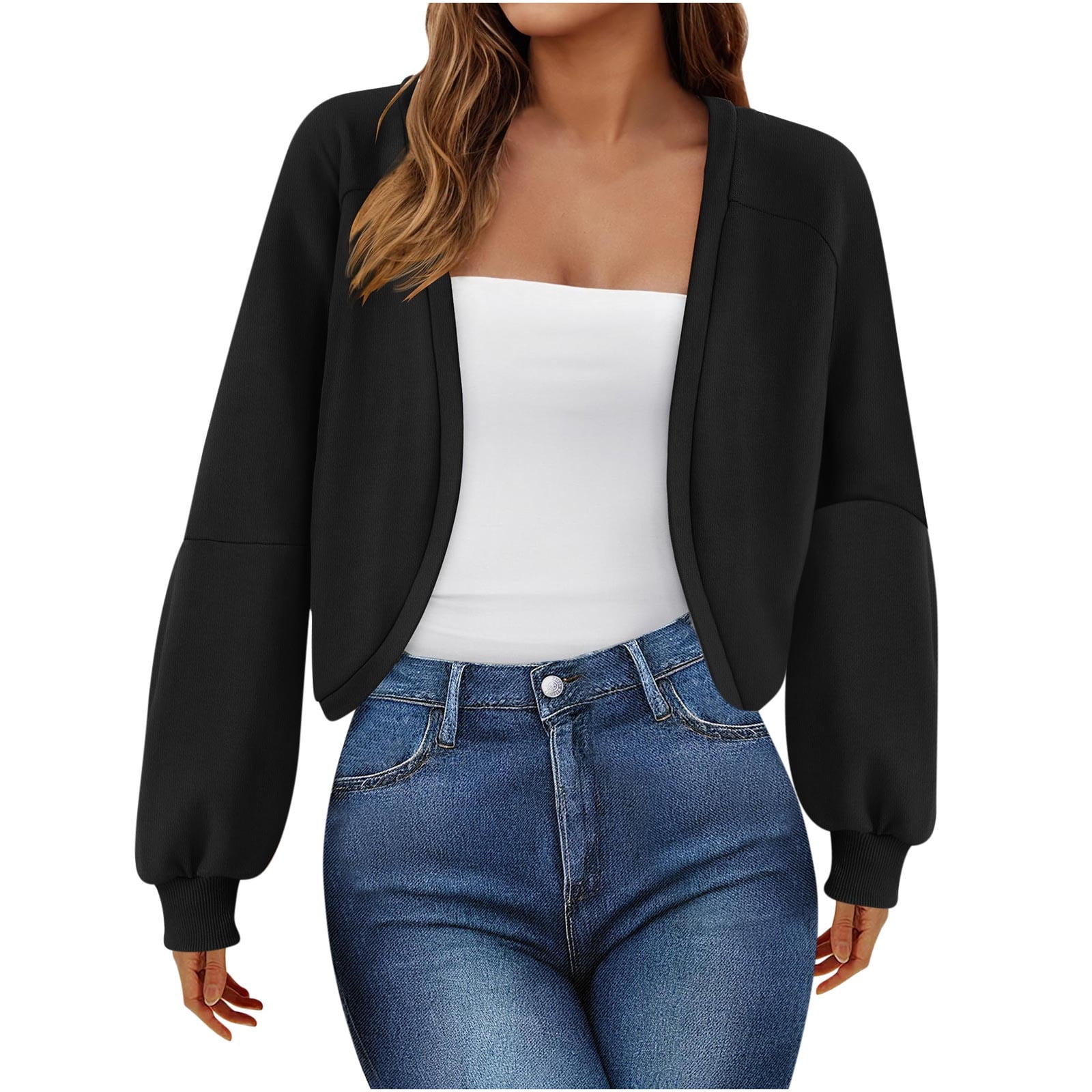 POIUYTR Women's Long Sleeve Cardigan Casual Loose Sweaters Cropped Open ...