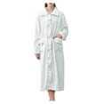POIUYTR Women's Plush Long Robe Warm Soft Fleece Bathrobe Button Up ...