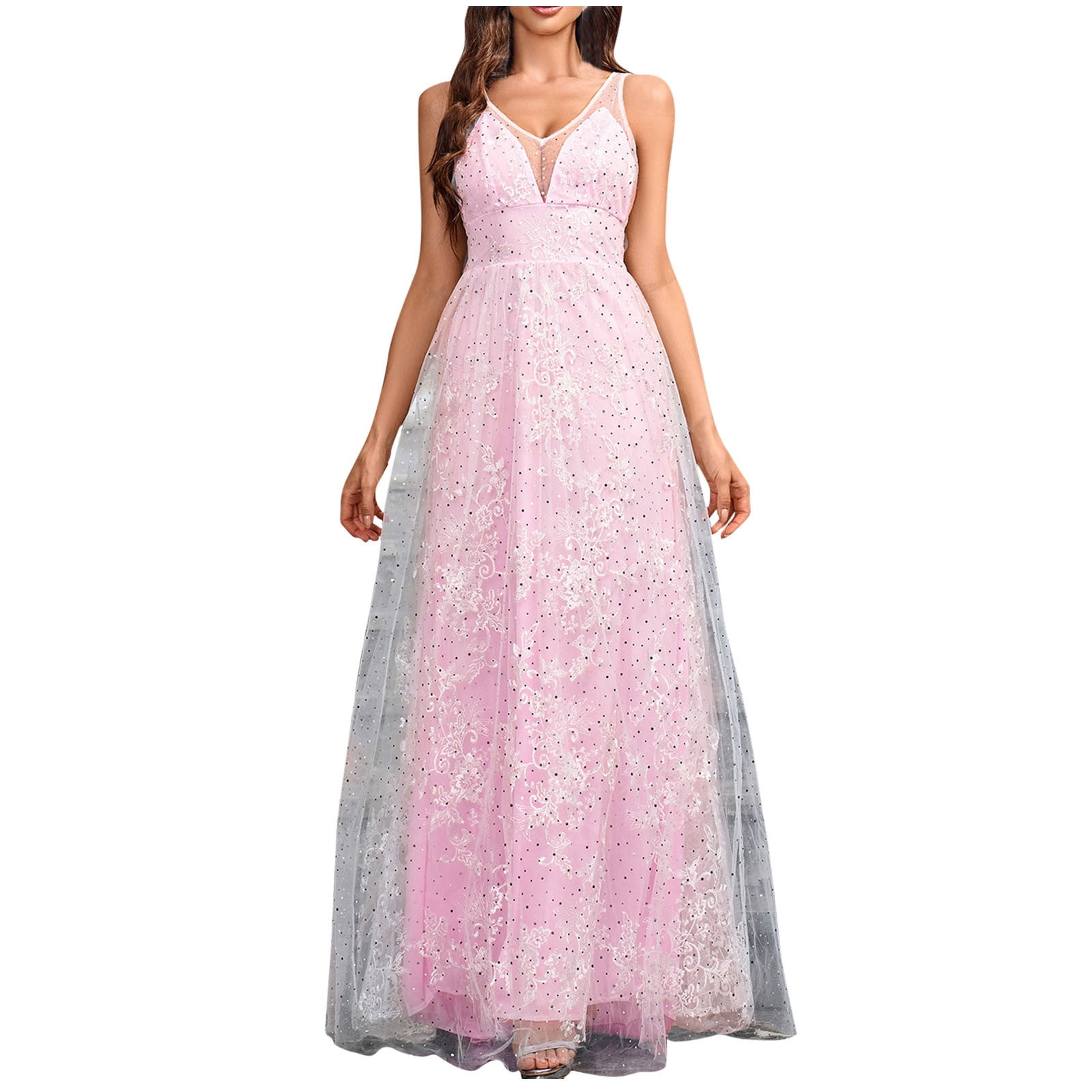 POIUYTR Women's V Neck Sleeveless Lace Maxi Wedding Dress Boho Brides ...