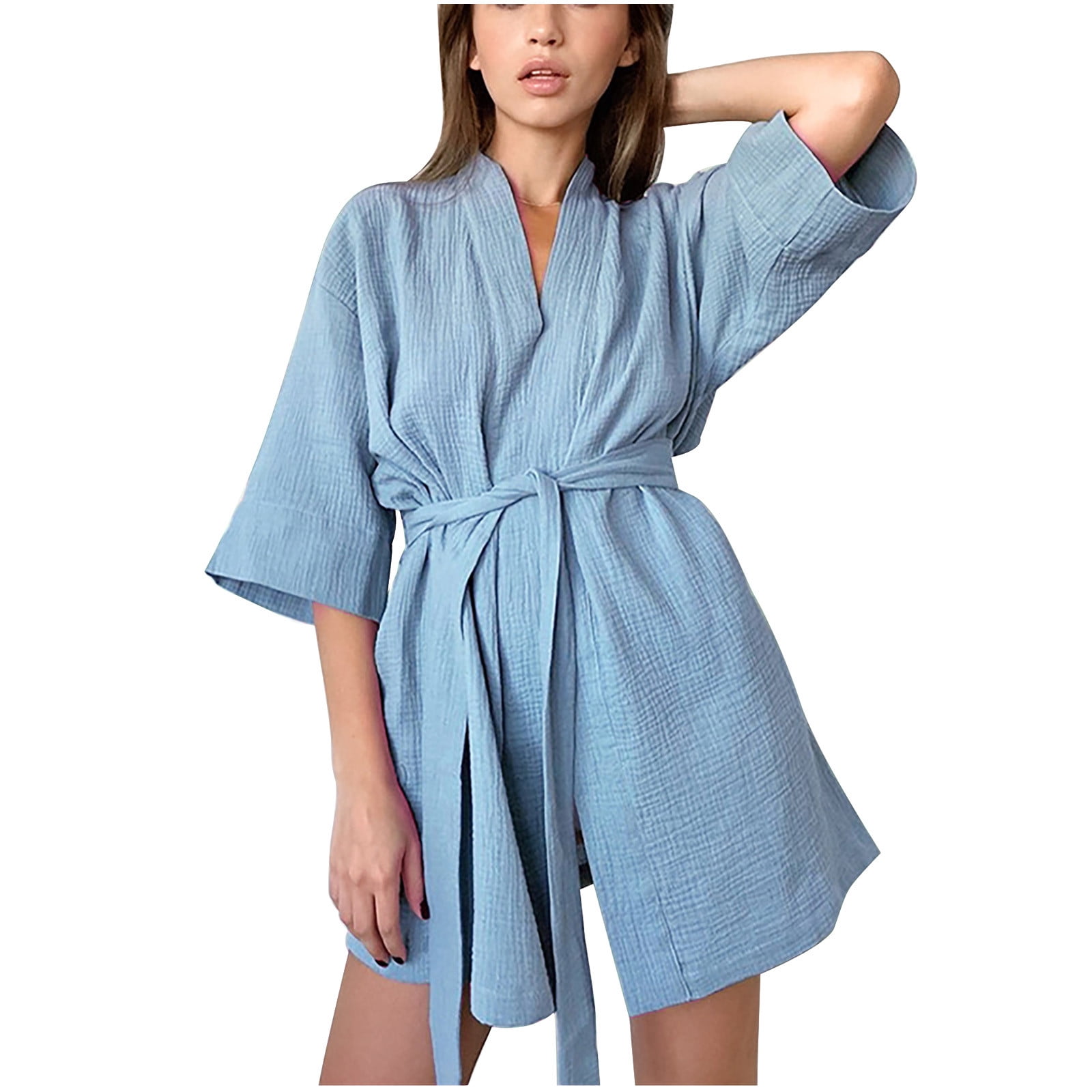 POIUYTR Women's Waffle Knit Robes Lightweight Short Kimono Bathrobe ...
