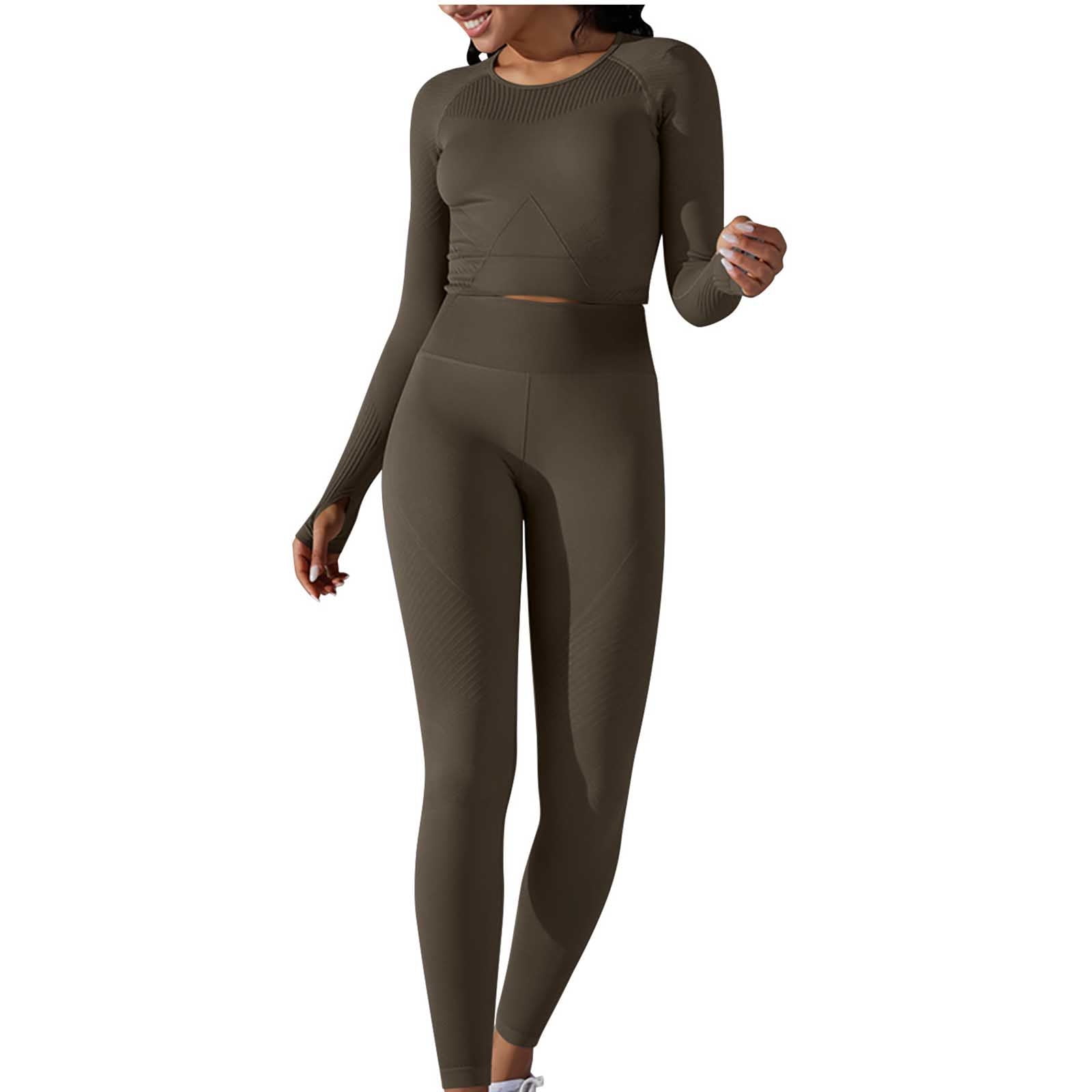 POIUYTR Women's Yoga Outfits 2 Piece Long Sleeve Crewneck Crop Top and ...