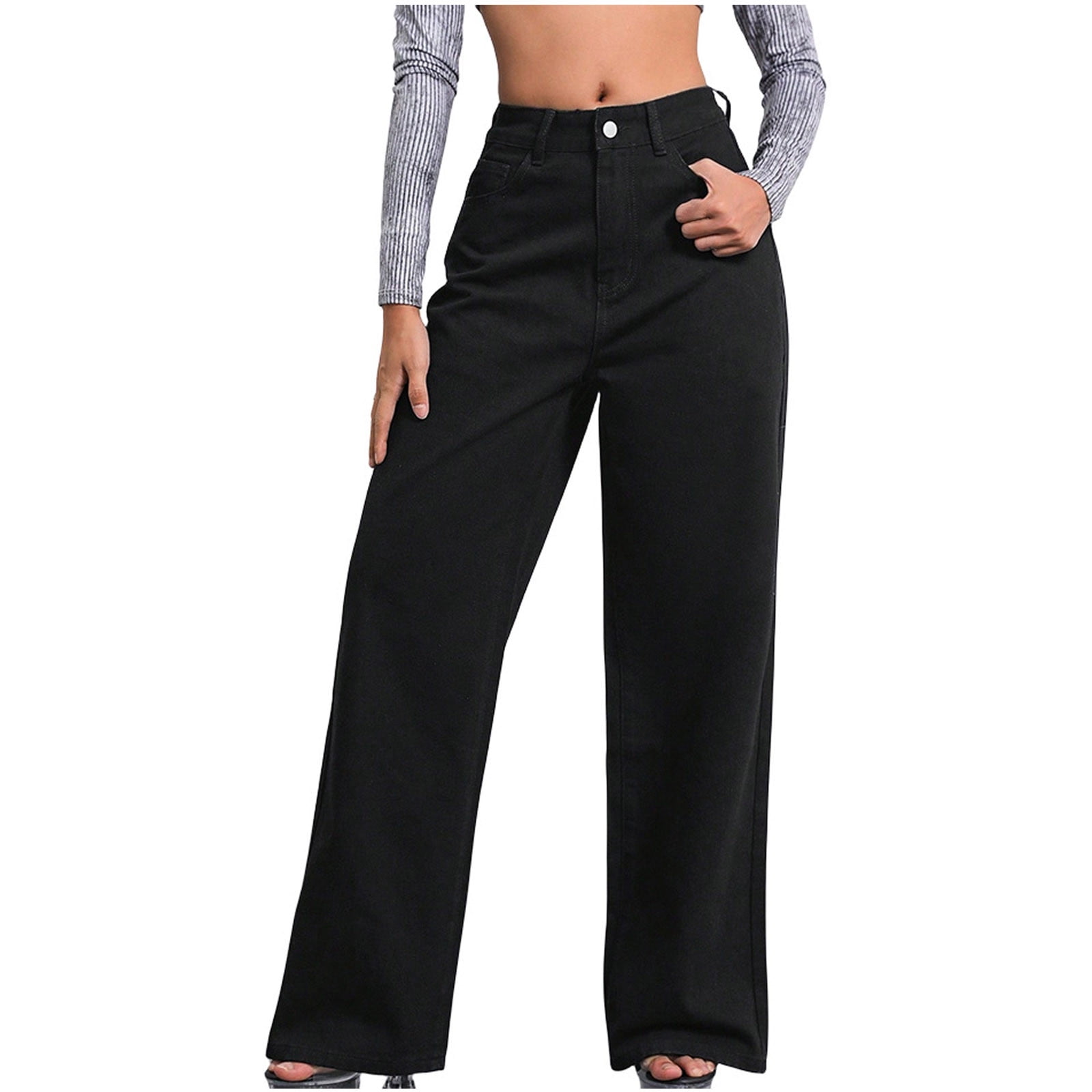 POIUYTR Womens High Waisted Jeans Comfort Straight Leg Loose Stretchy ...