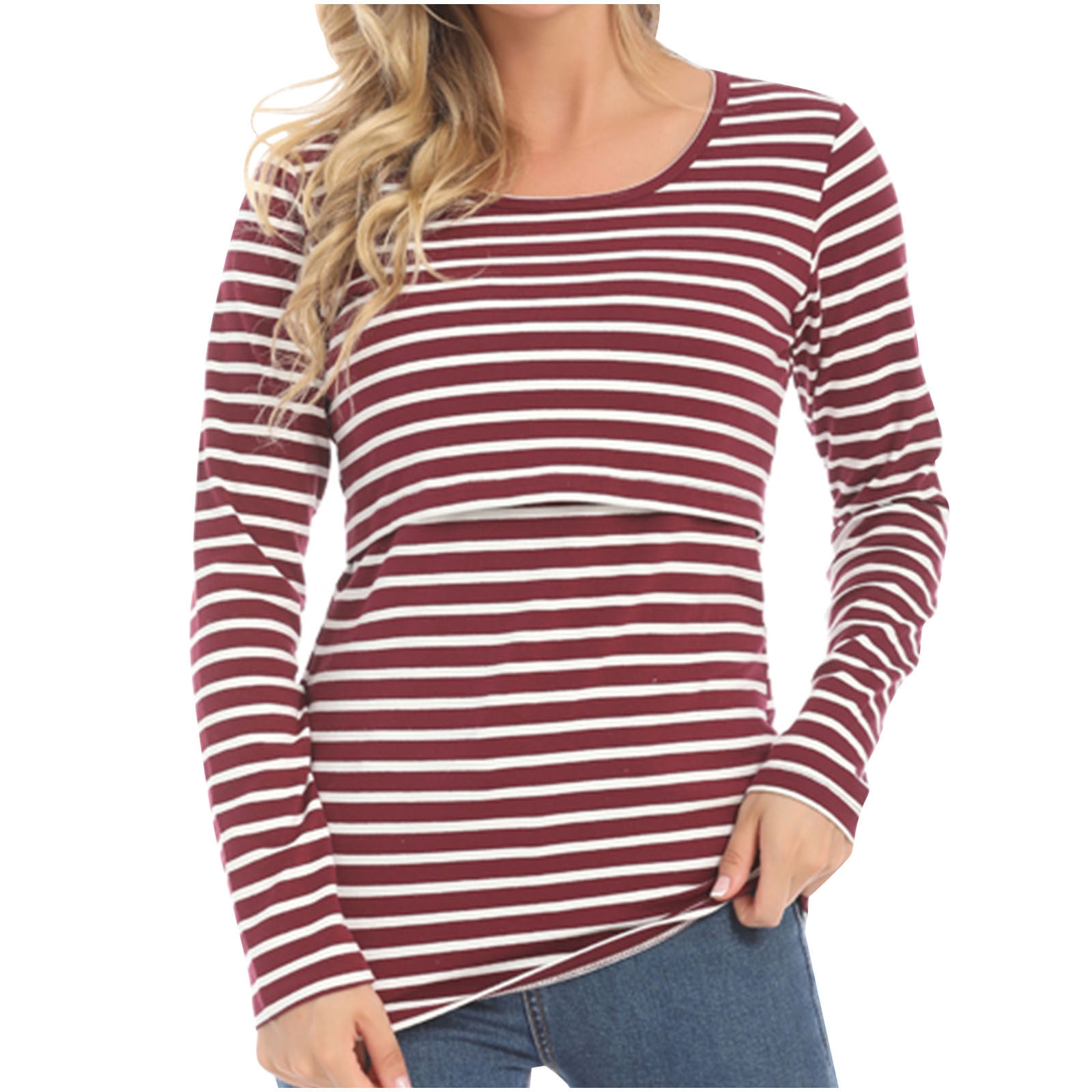 POIUYTR Womens Nursing Shirts Long Sleeve Maternity Tops Double Layer ...